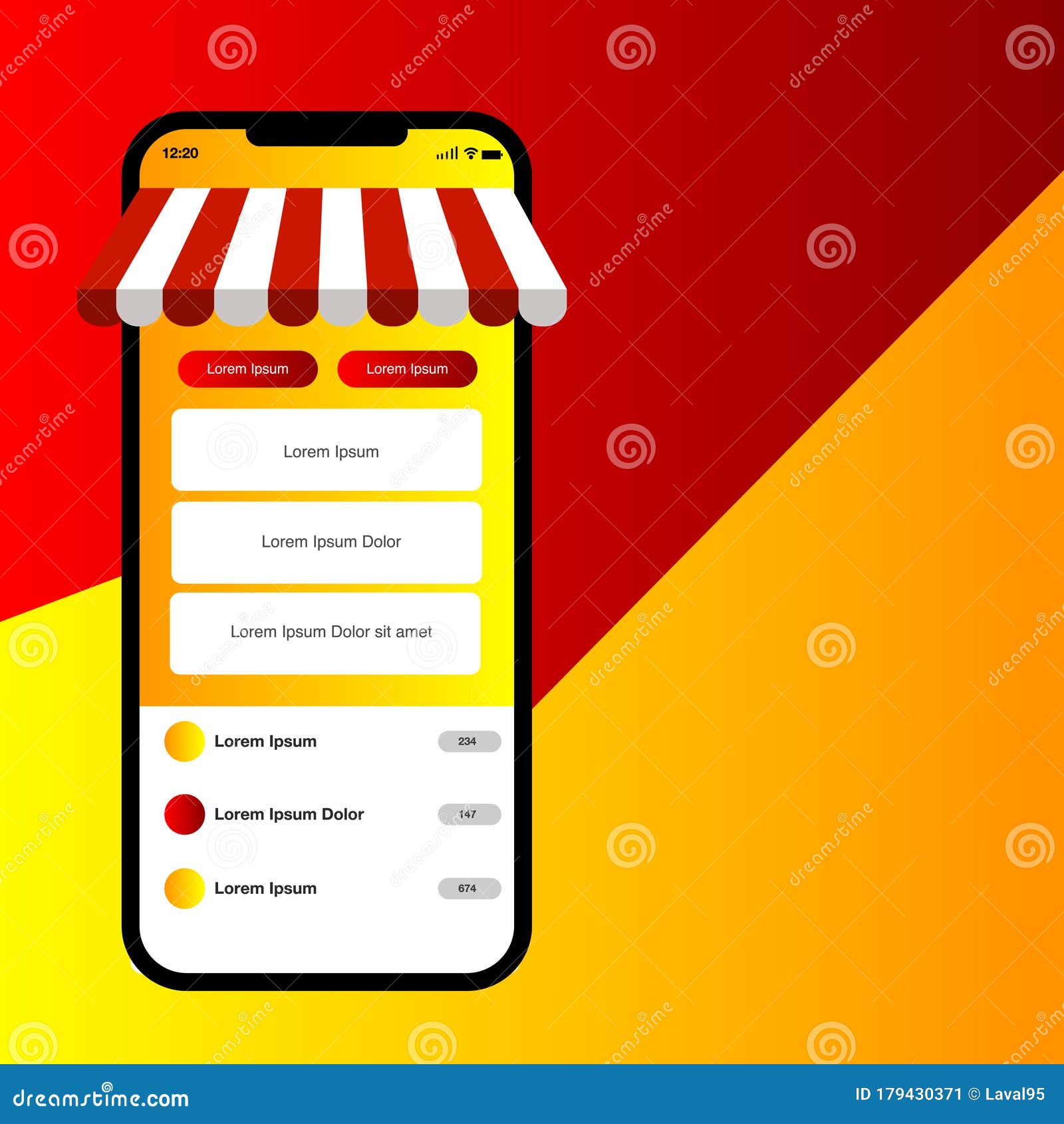 WebOnline Store in a Smartphone, Bright Red and Yellow Mobile App ...