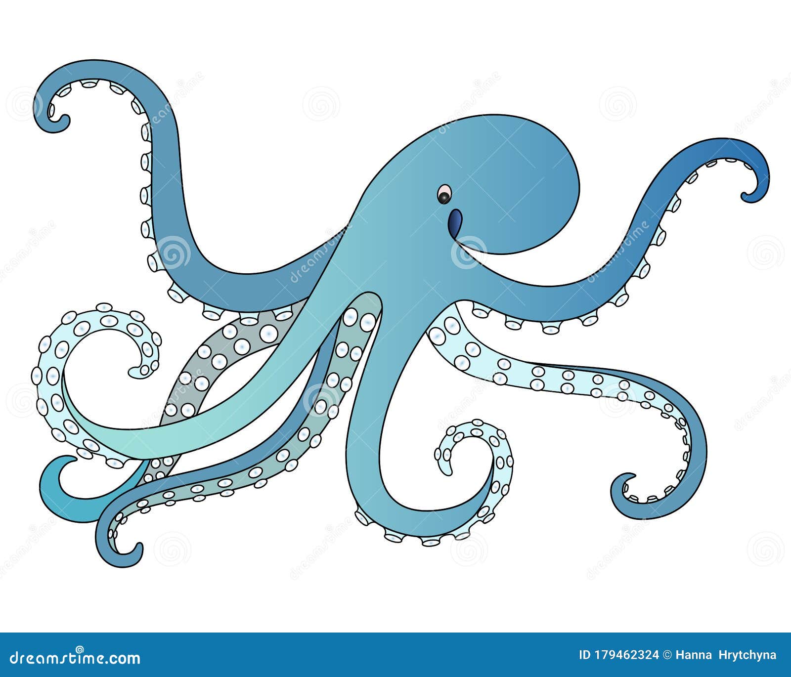 Octopus - Sea Animal Vector Full Color Picture. Blue Octopus in Cartoon ...