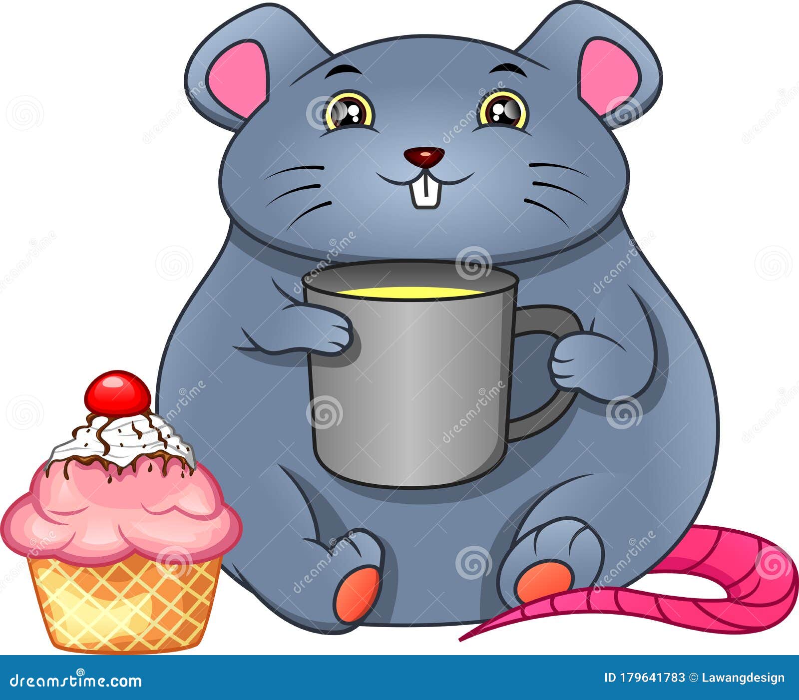 Cute Fat Mouse Eating and Drinking Stock Vector - Illustration of cute ...