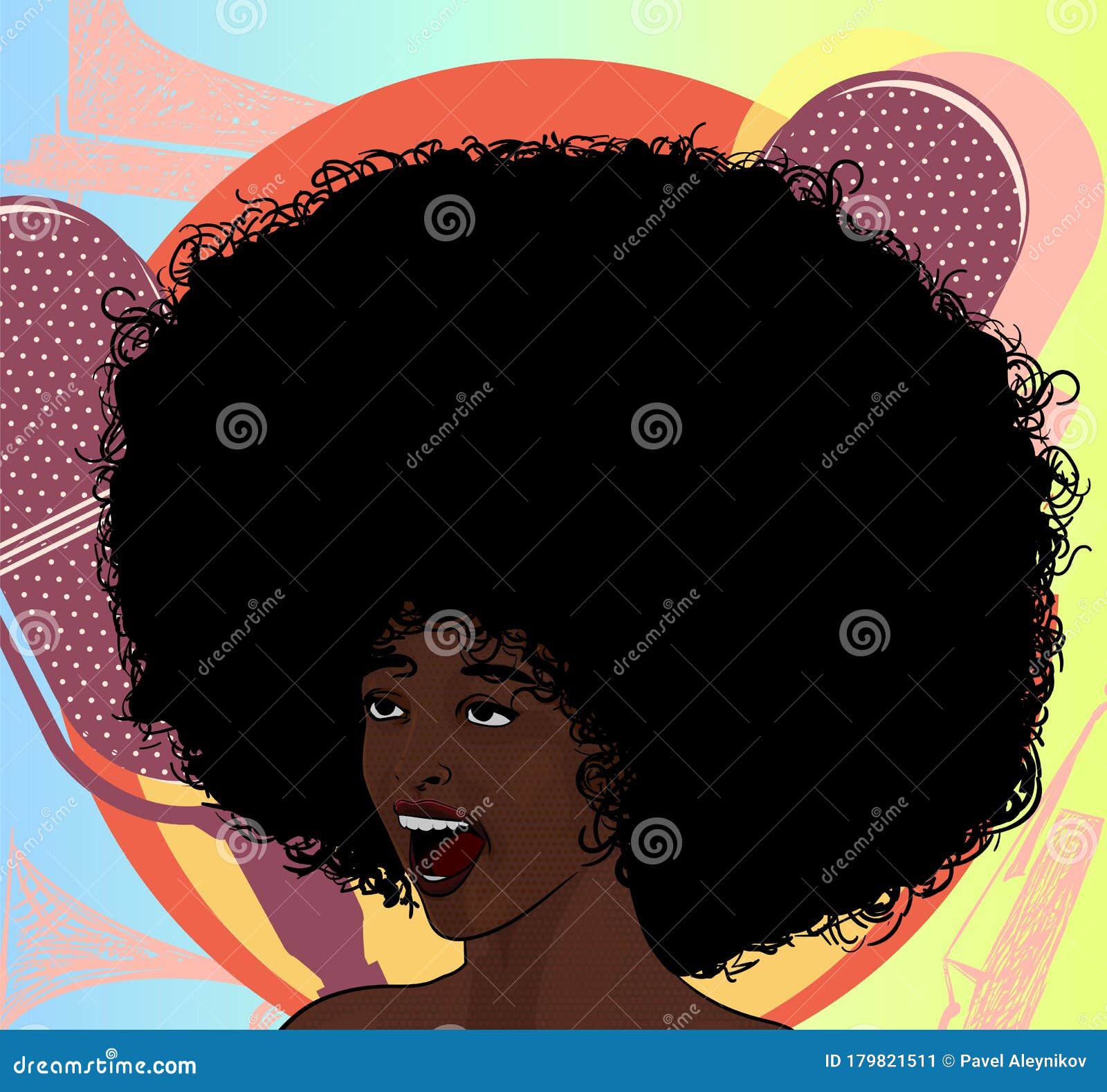 Lady Singer Soul Music with Afro Hair Style. Vector Doodle.Suprised ...