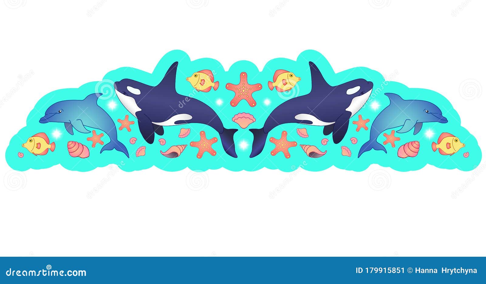 Symmetrical Marine Vector Illustration Divider with Killer Whales ...