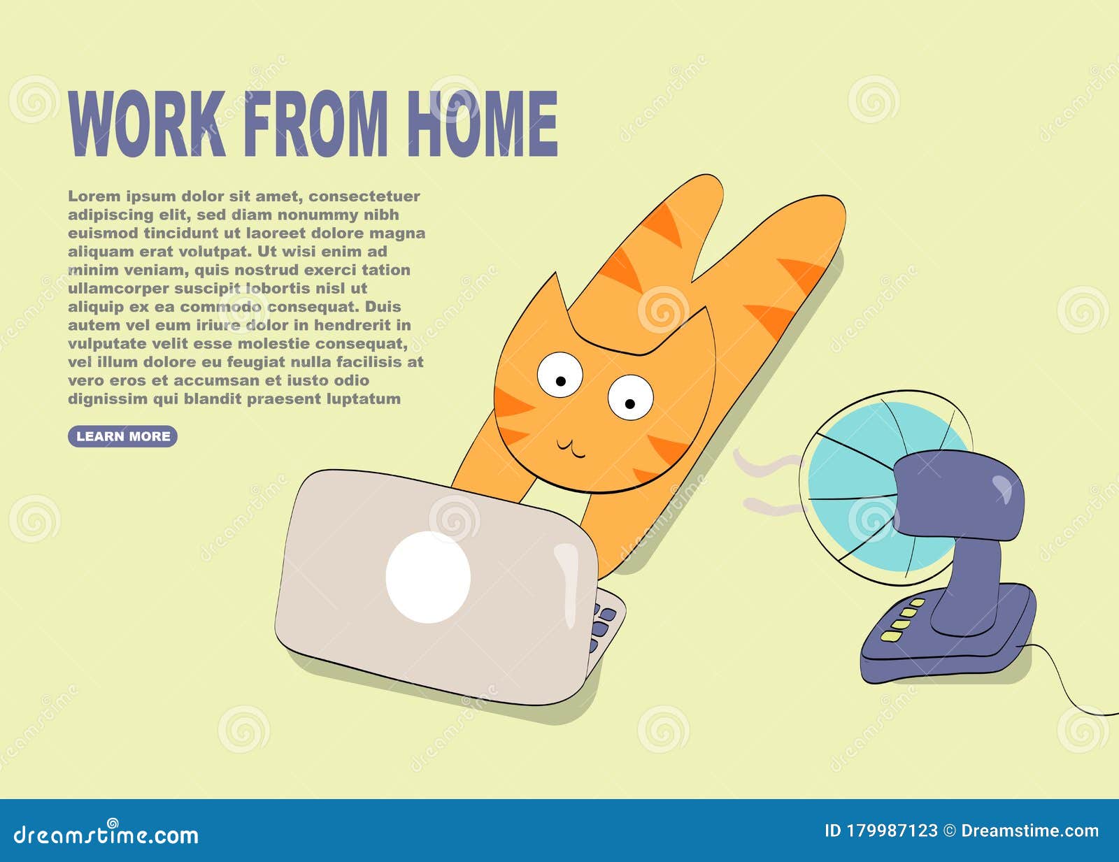 Cute cat work from home stock illustration. Illustration of glass ...