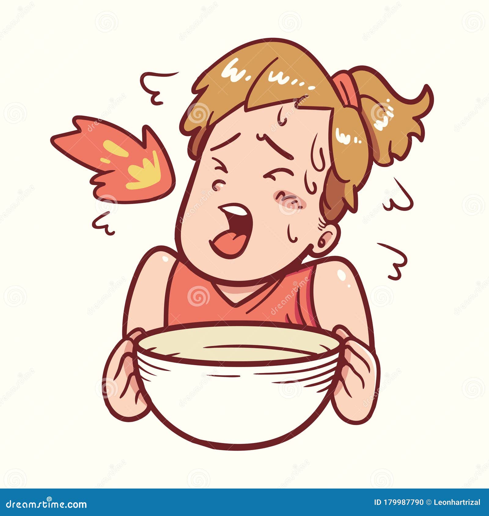 Woman eating hot food stock vector. Illustration of mascot - 179987790