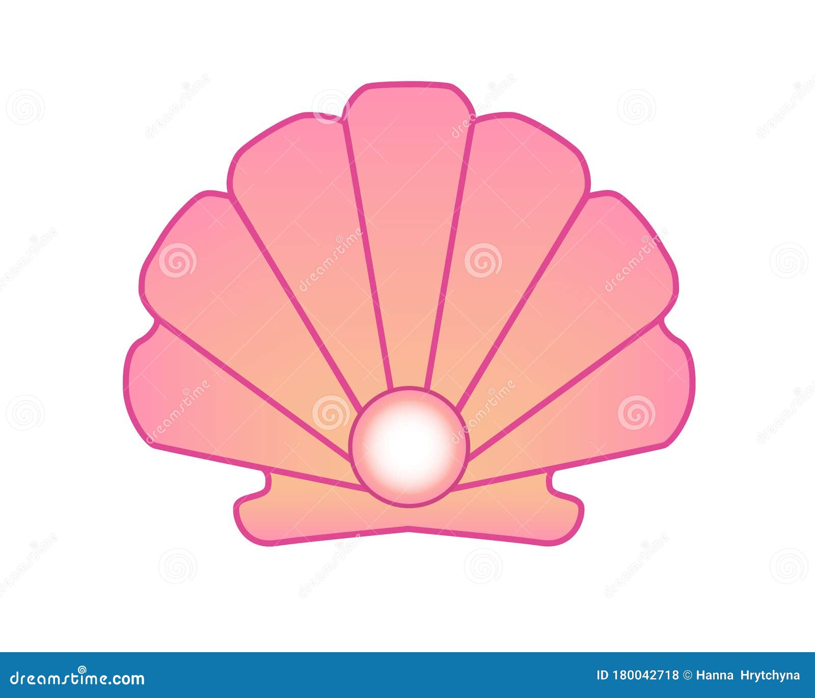 Pink Shell-scallop With A Pearl - Vector Full Color Picture. Clam With ...