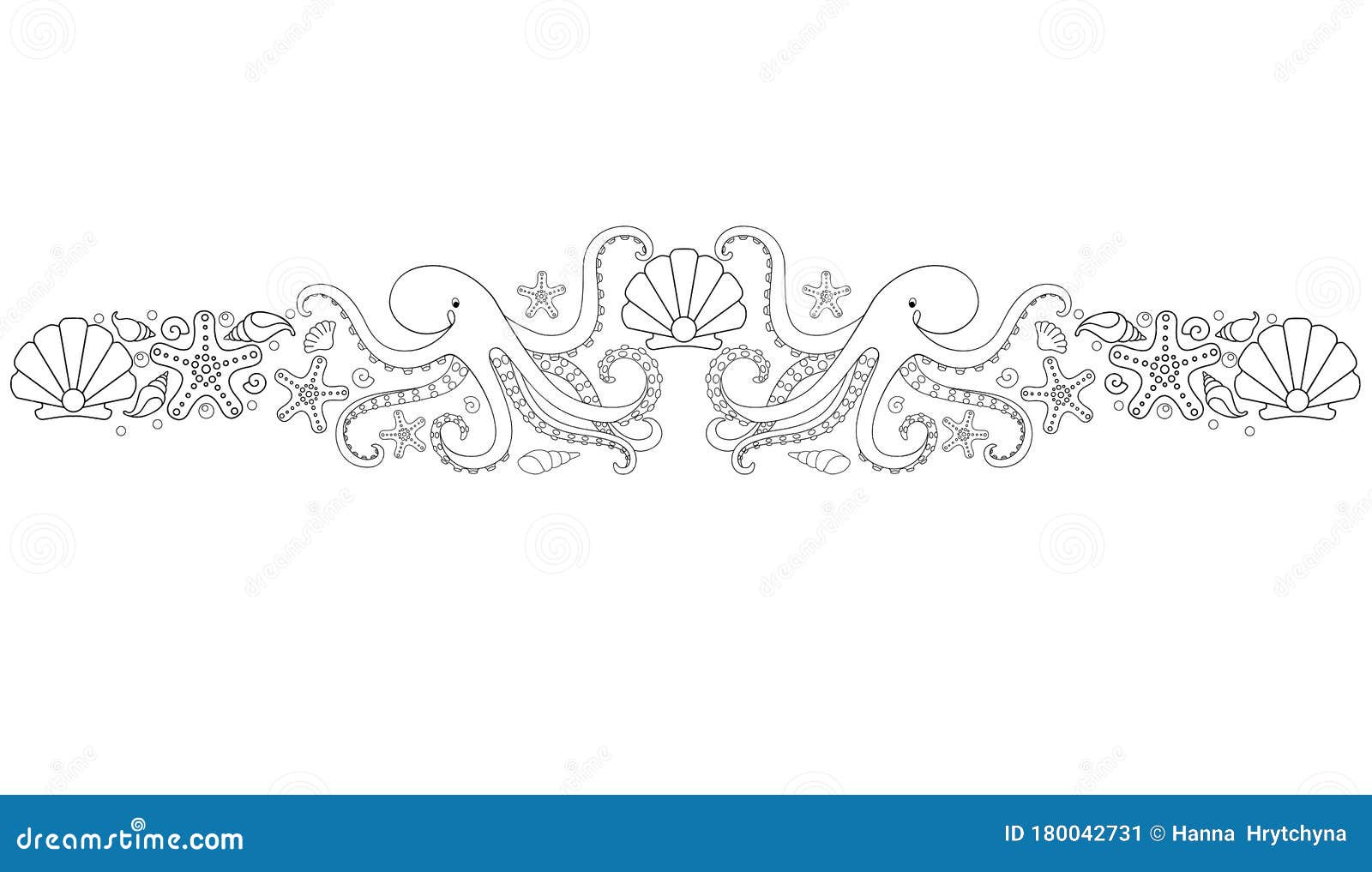 Marine Vector Linear Divider with Octopuses, Starfish, Shells and ...