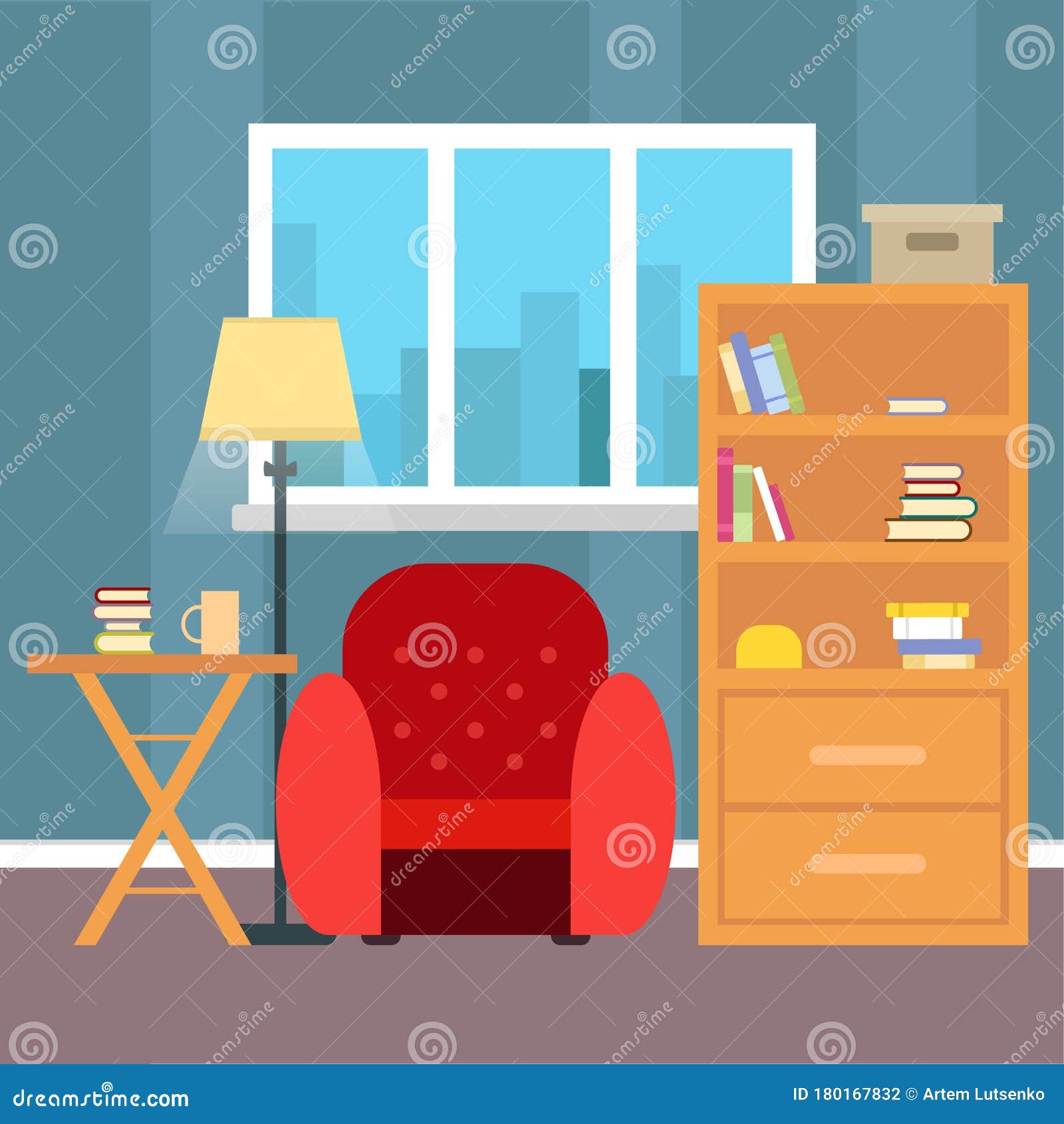 Living Room with Furniture. Daylight Apartments . Hotel Suite with City ...