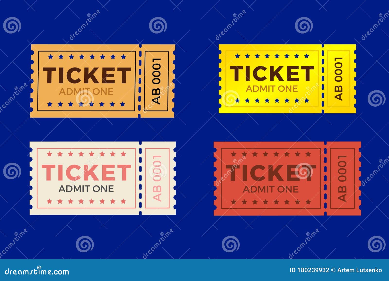 Ticket Icon Vector Illustration in the Flat Style. Ticket Stub Isolated ...