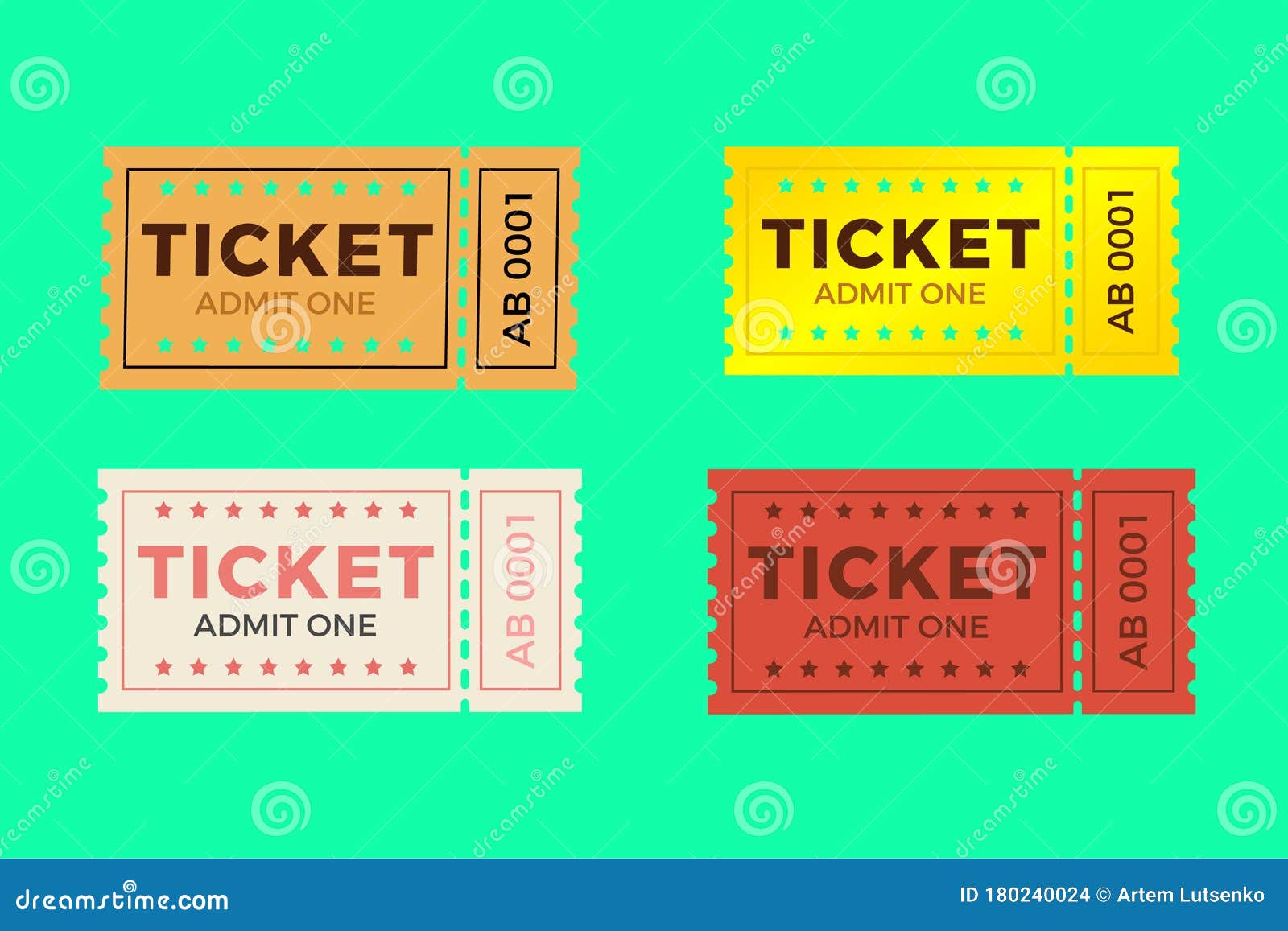 Ticket Icon Vector Illustration in the Flat Style. Ticket Stub Isolated ...