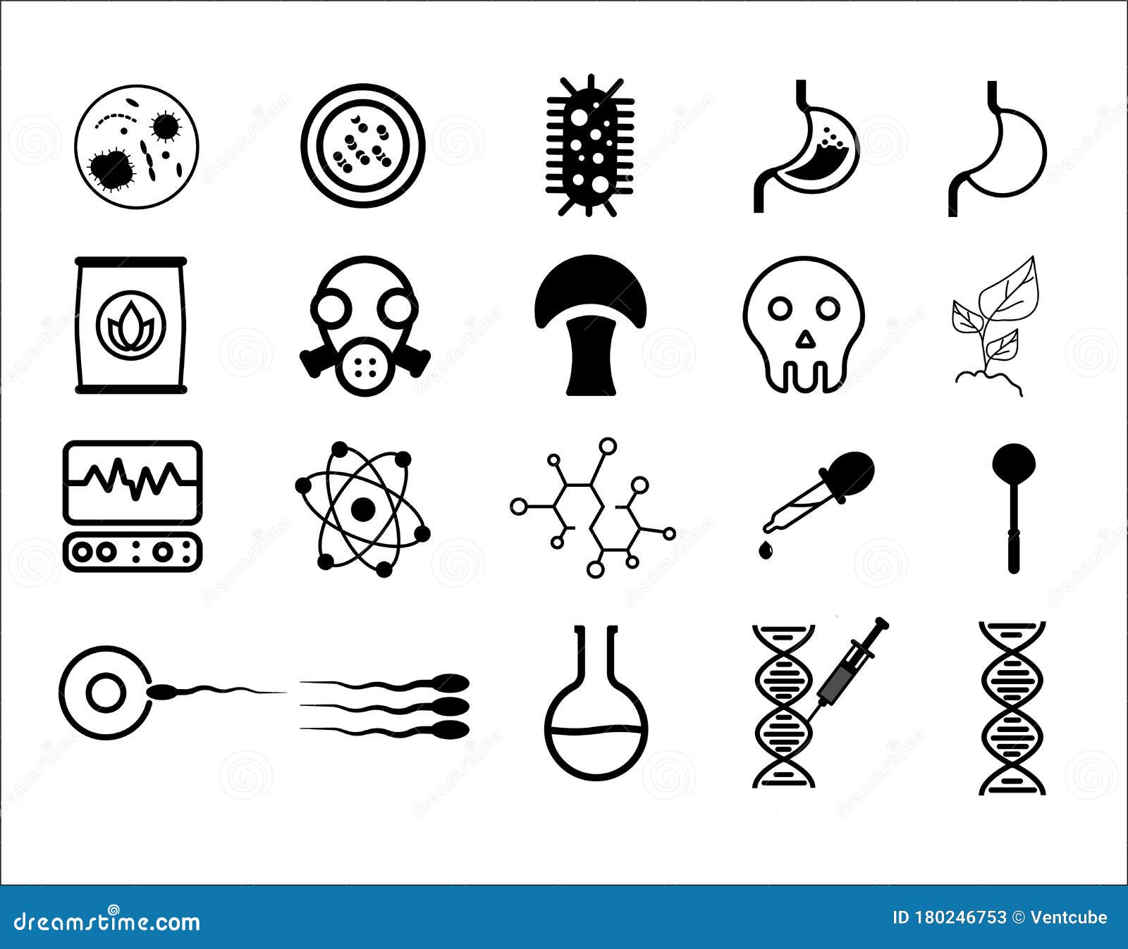 Biology icon set - vector stock illustration. Illustration of flat ...
