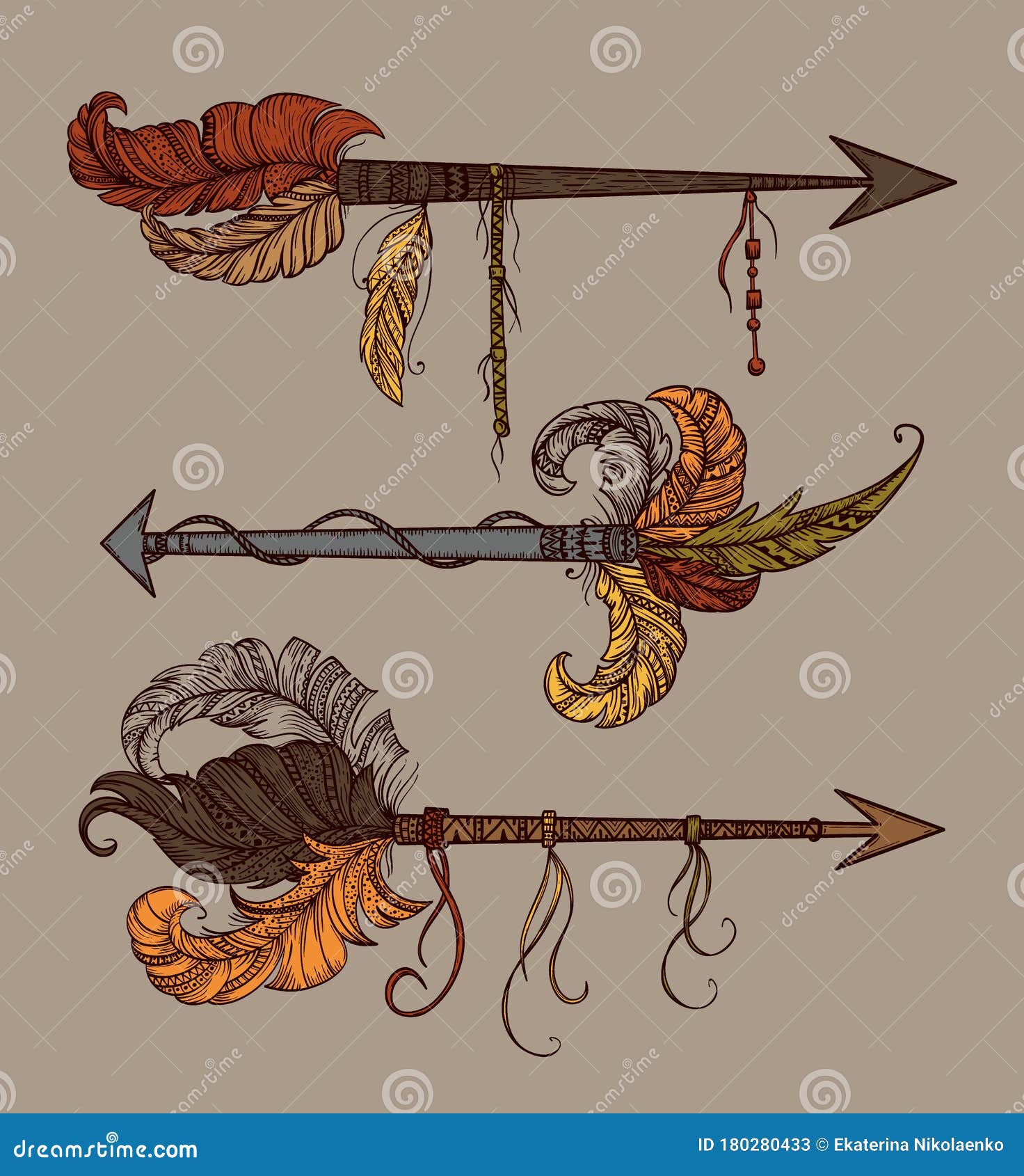 American Indian Arrows with Ornaments Set. Ethnic Native Tribal Design ...