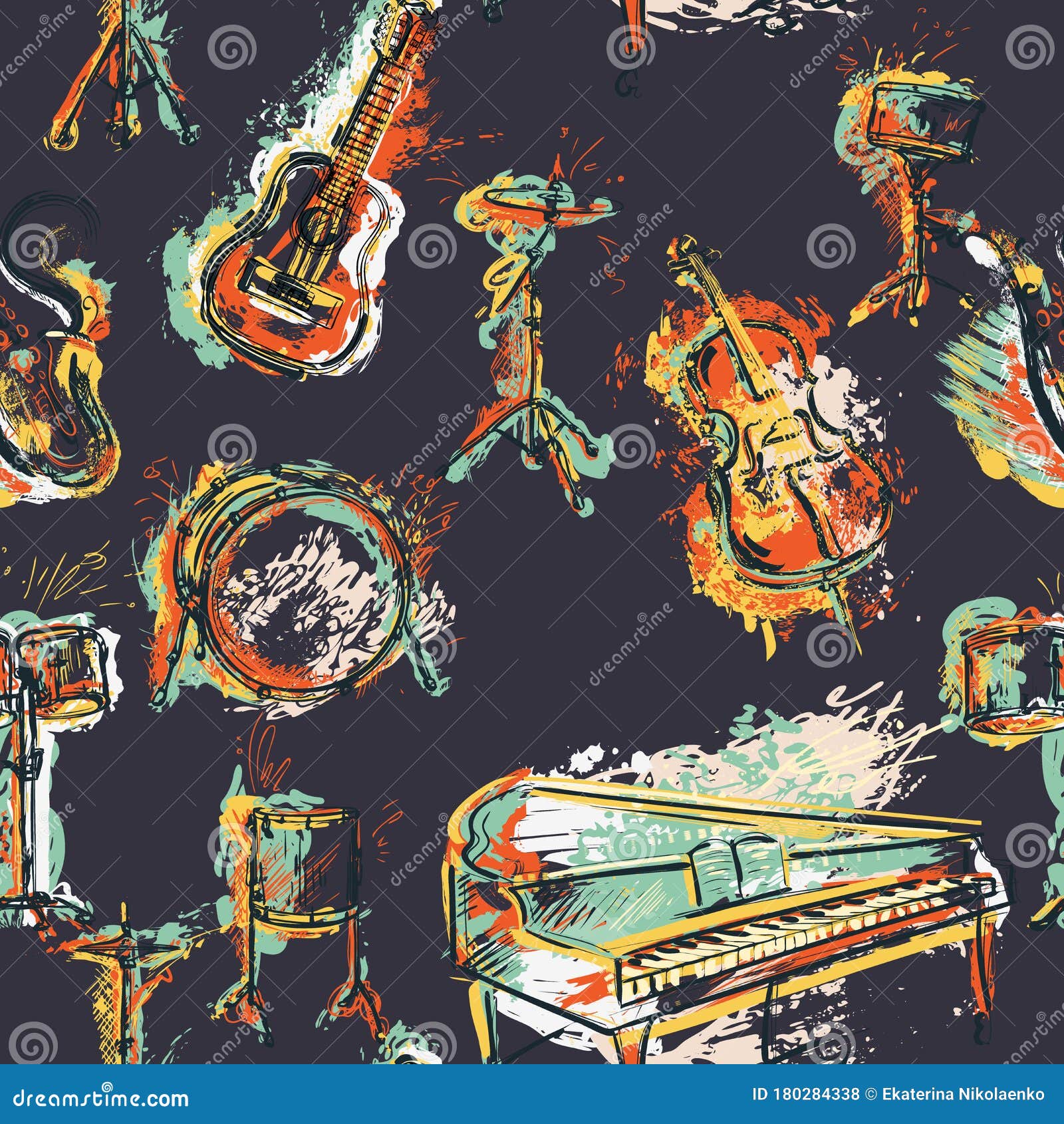 Seamless Pattern with Musical Instruments Set. Design Concept for Jazz ...