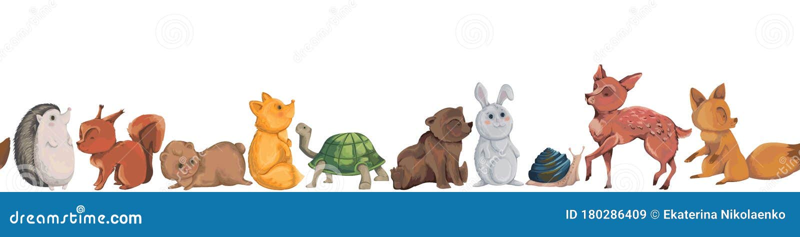 Seamless Border with Forest Animals. Hedgehog, Squirrel, Teddy Bear ...
