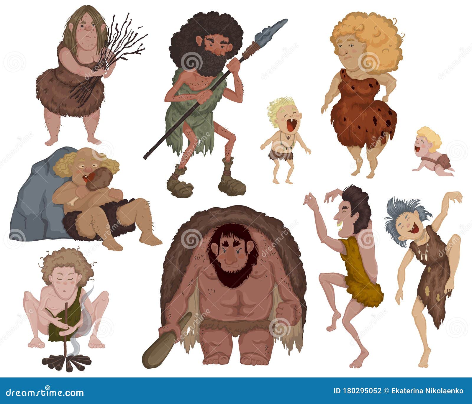 Prehistoric People Set. Ancient Cave Family Doing daily Routine ...