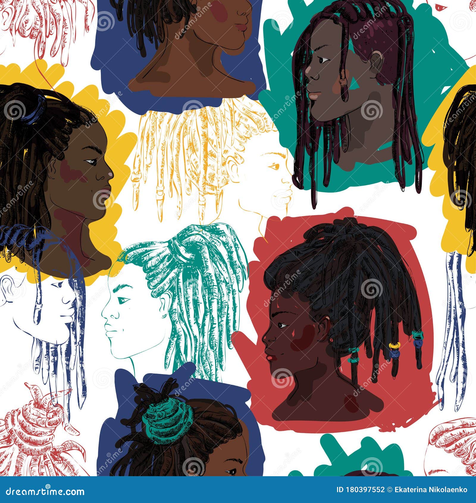 Seamless Pattern with Portraits of Beautiful African American Men and ...