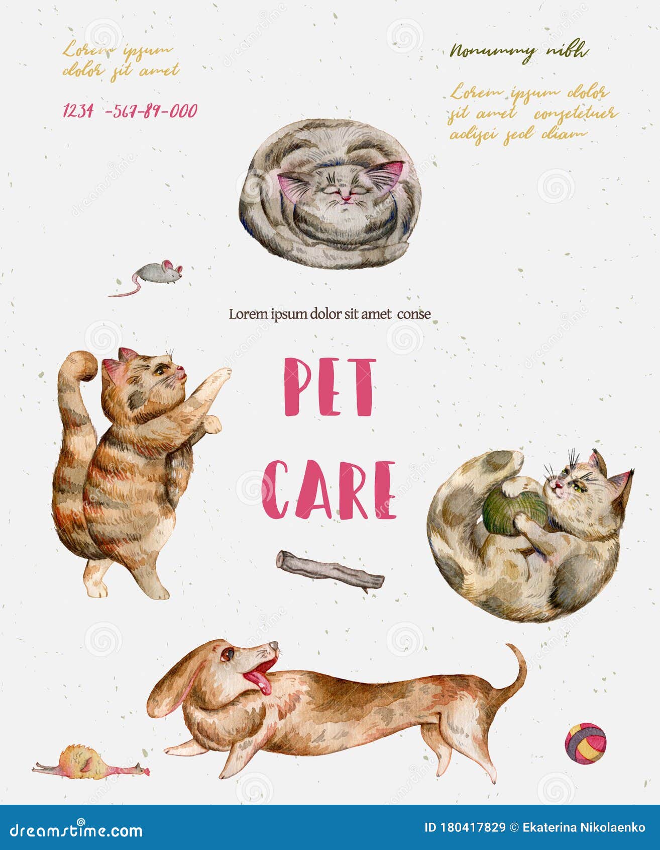 Pet Care Banner with Watercolor Cats and Dogs. Vet Service, Cats and ...