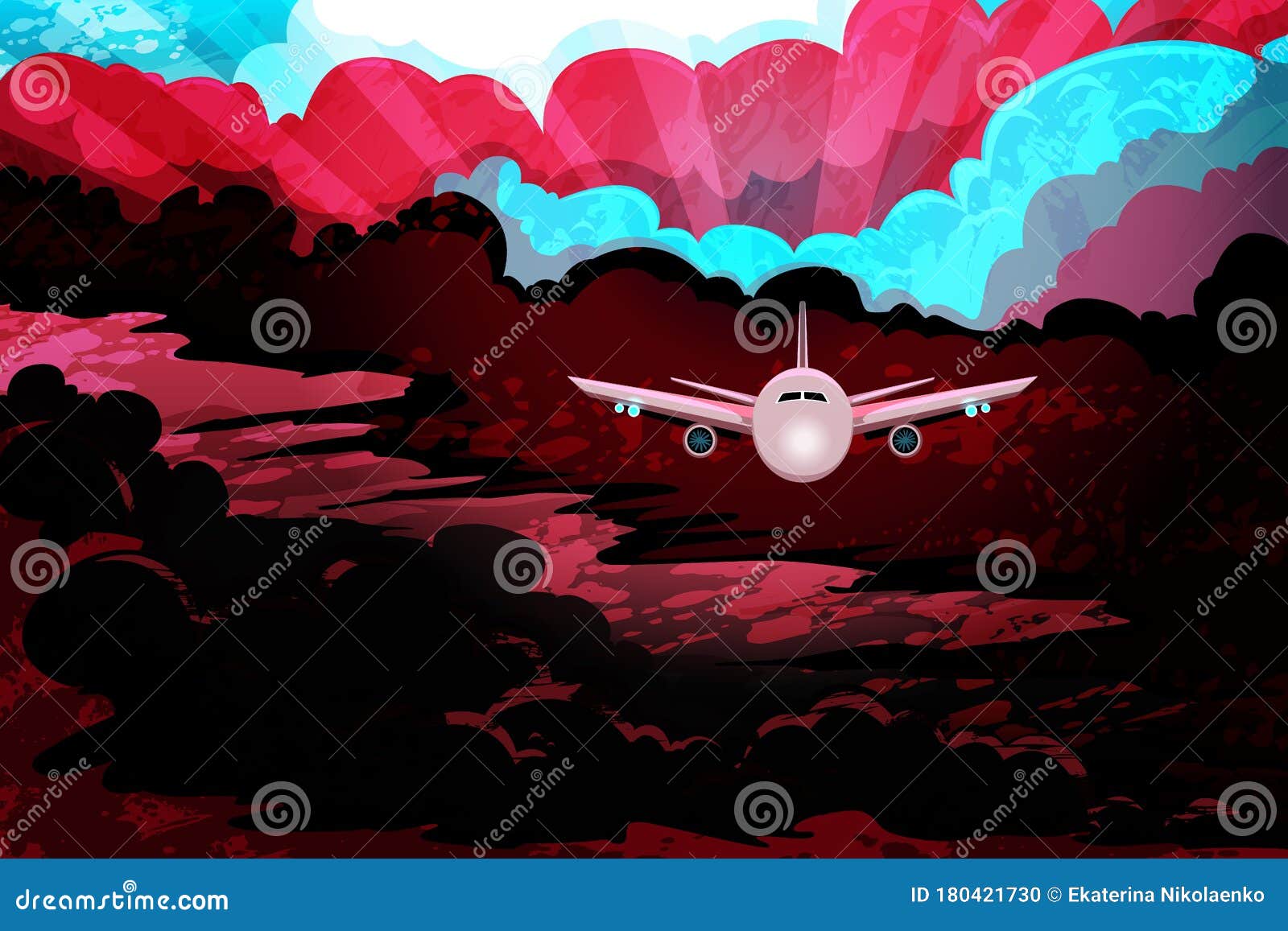 Airplane Flying Above Storm Clouds in Dramatic Light. Danger of a ...