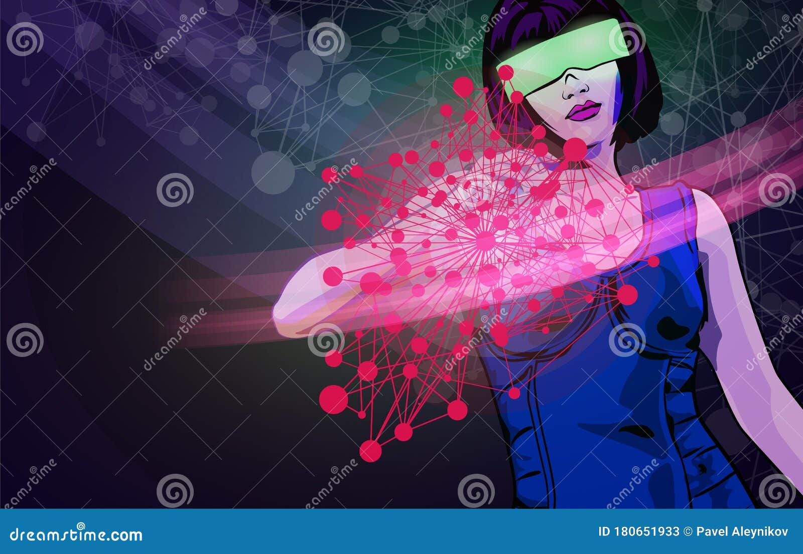 Woman Wearing Virtual Reality Headset. Vr Glasses and Lady. Futuristic ...