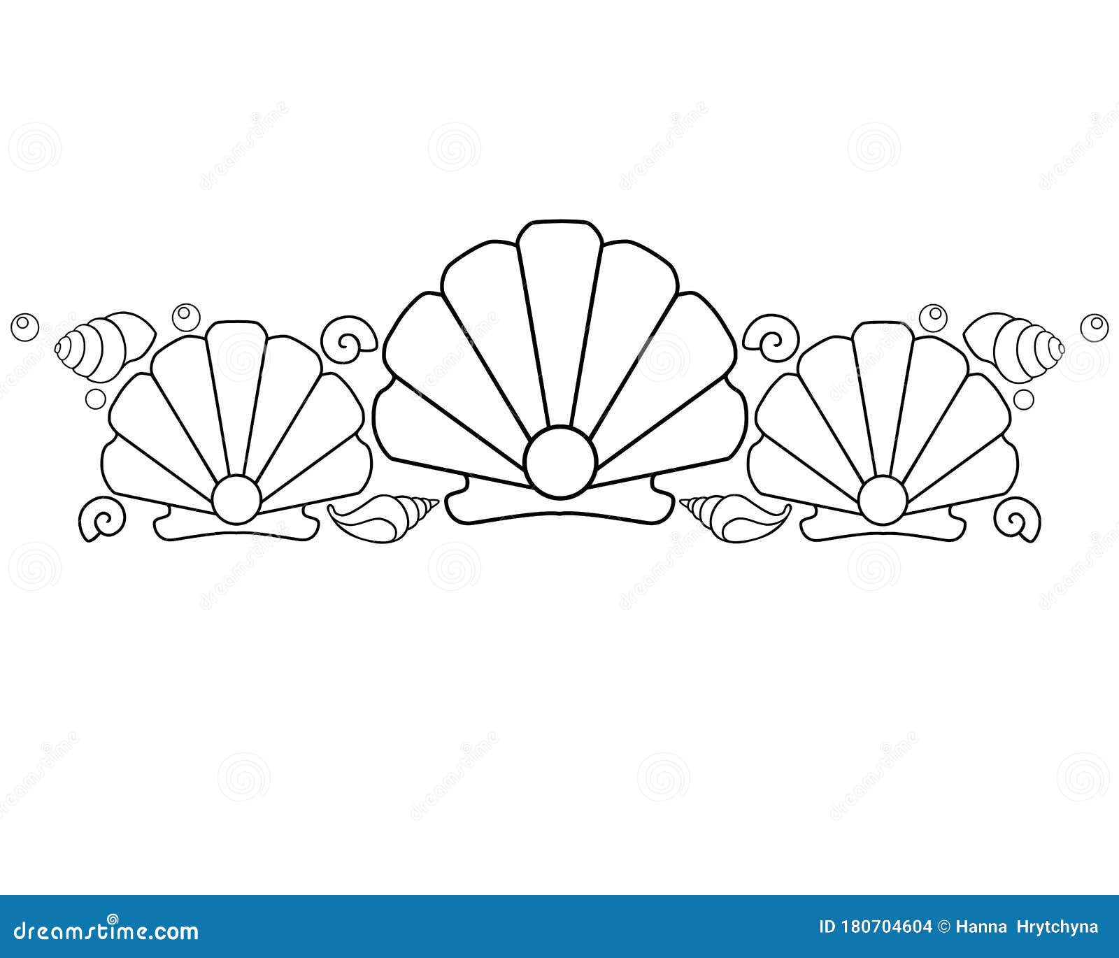 Three Scallop Shells with Pearls and Other Small Shells - Vector Linear ...