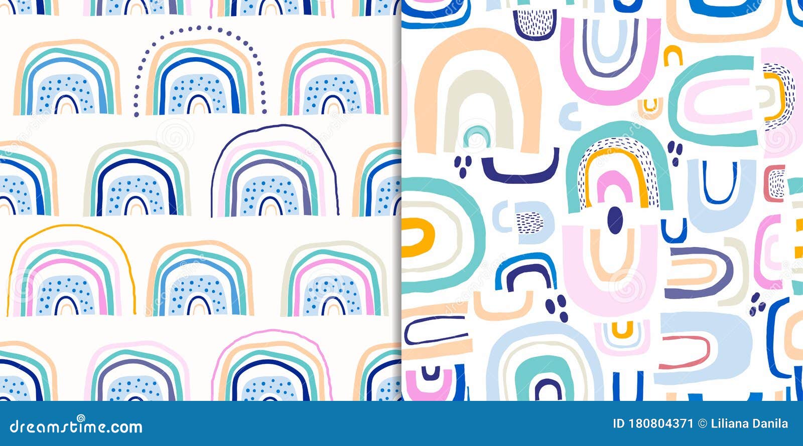 Abstract Seamless Patterns Set with Decorative Rainbows Stock Vector ...