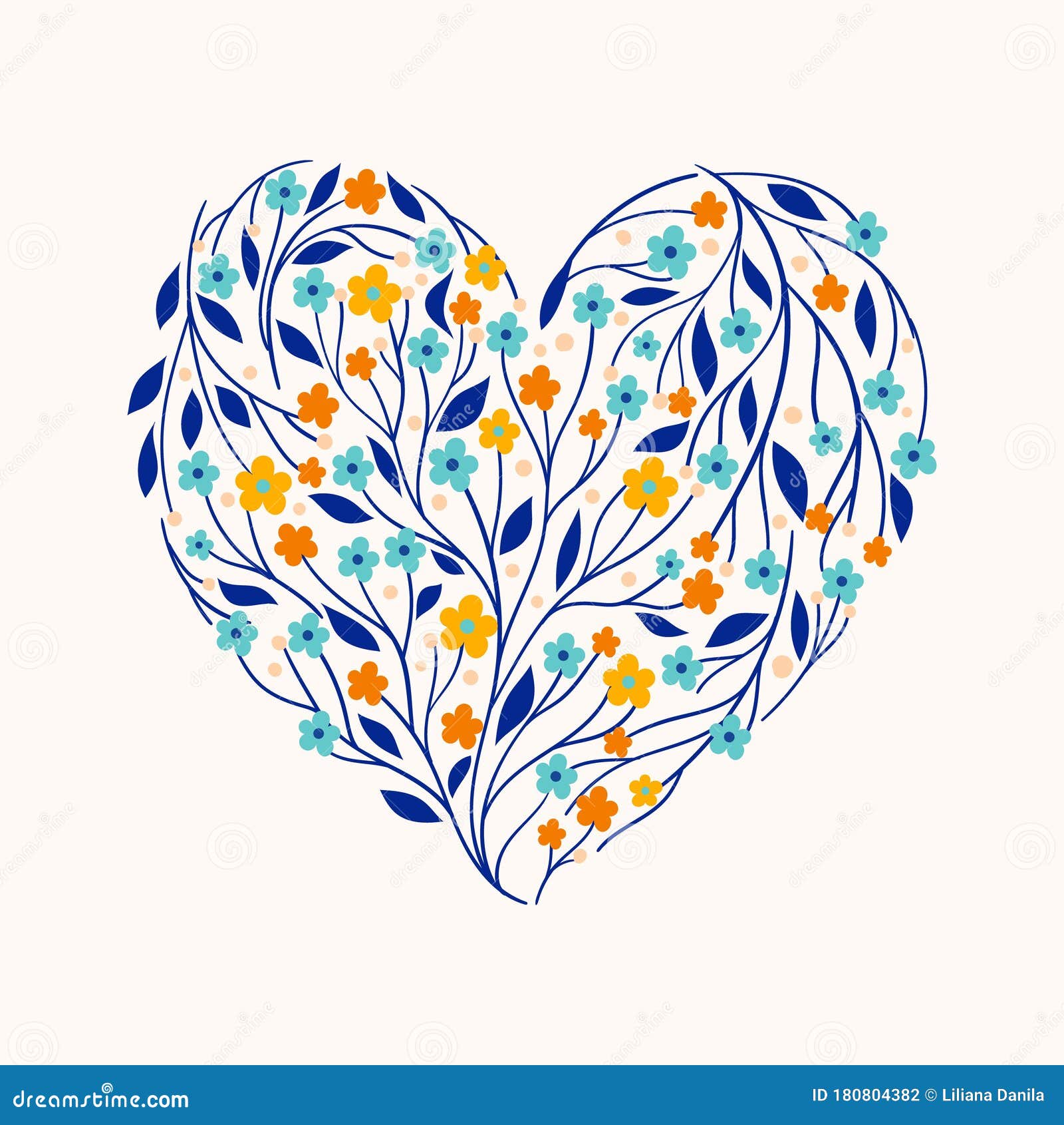 Floral Hearts Card with Simple Decorative Design, Isolated on White ...