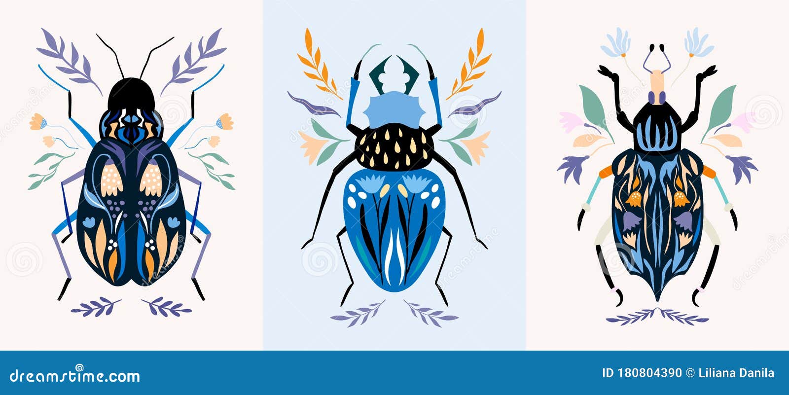 Insect Cards/poster/banner Set with Decorative Detailed Bugs Stock ...