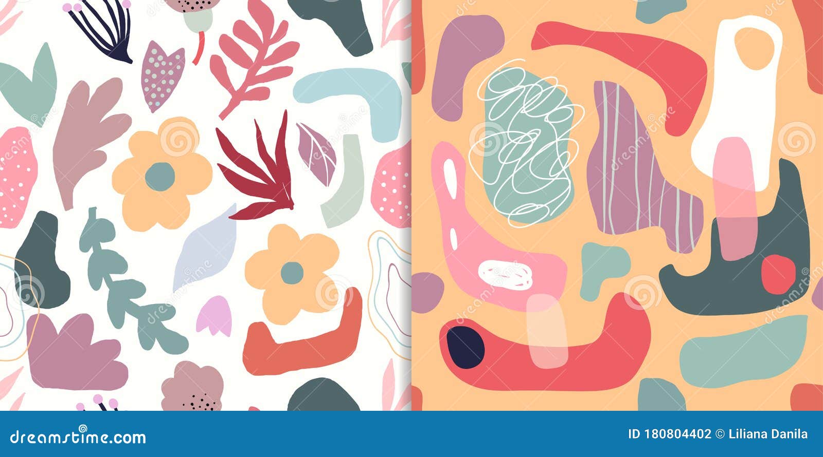 Abstract Set with Two Seamless Patterns, Cut Out Organic Shapes Stock ...