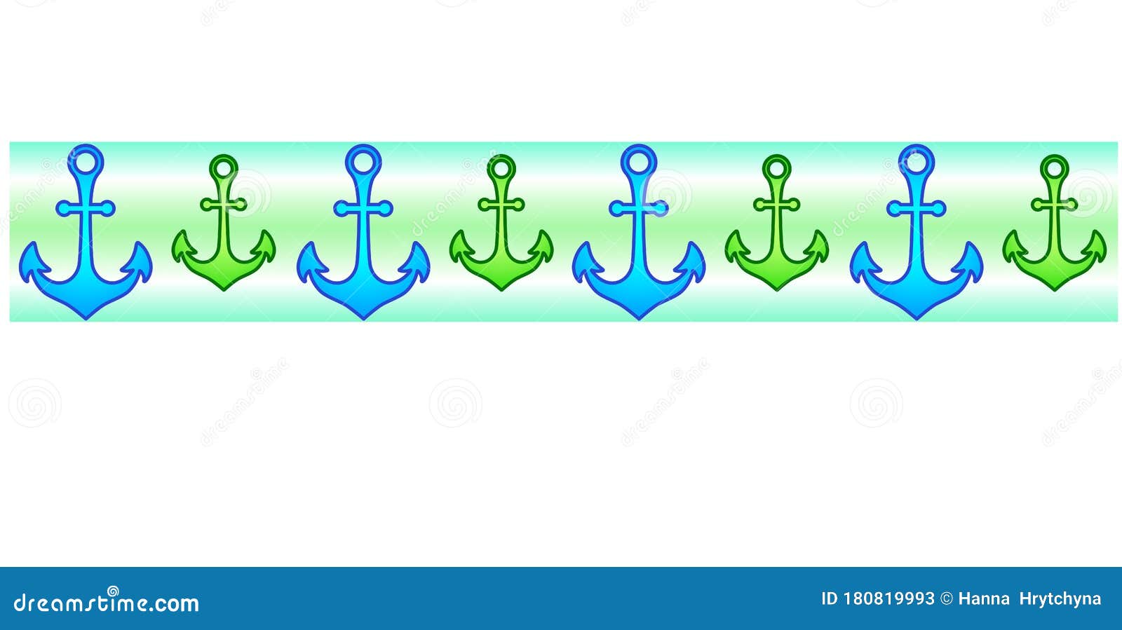 Anchors. Seamless Vector Border Ribbon with Green and Blue Anchors ...