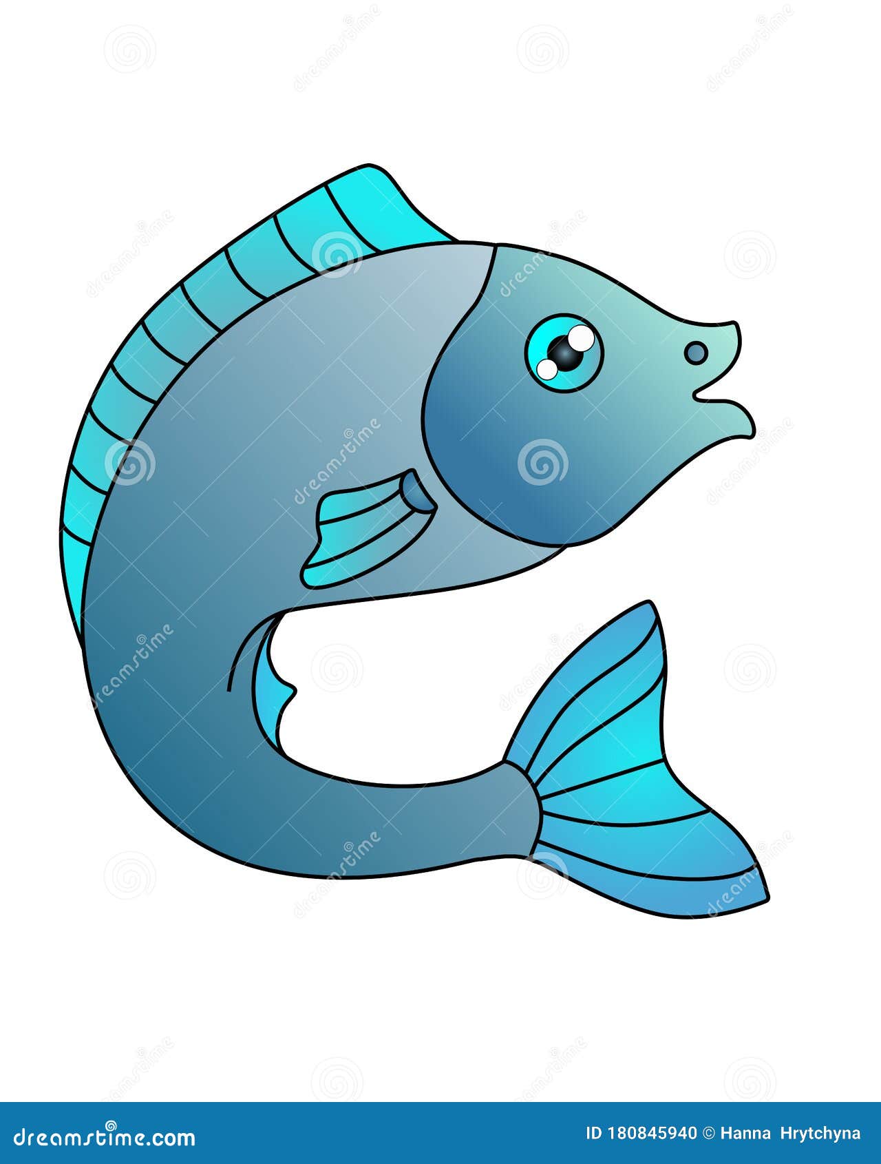 Fish. Gracefully Curved Fish - Linear Vector Illustration For Coloring ...