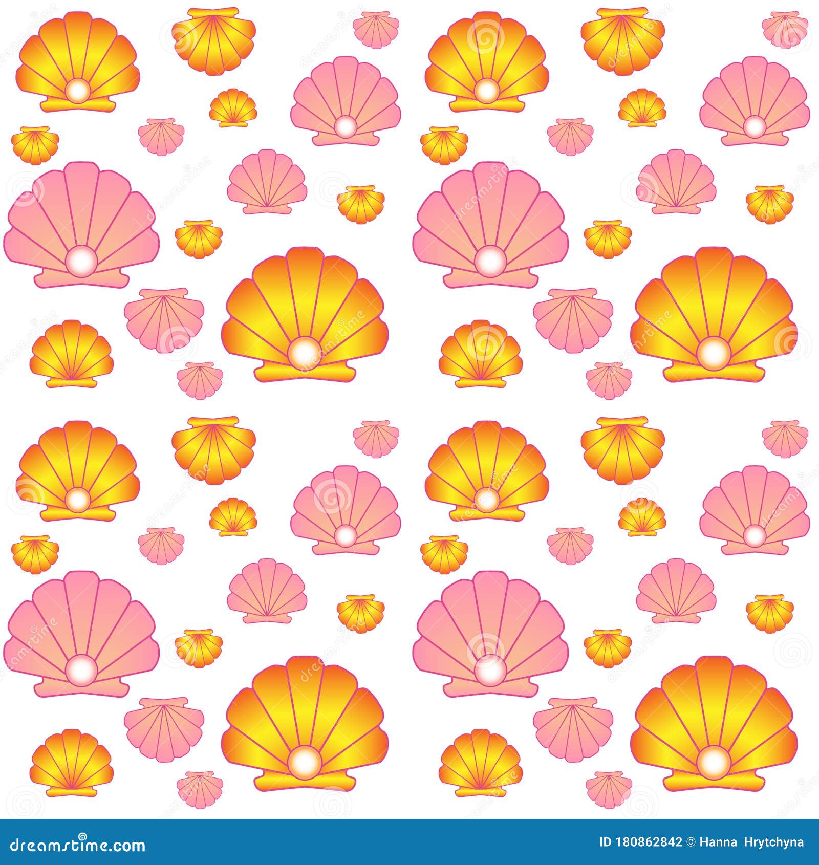 Scallop Shells. Seamless Vector Pattern with Golden and Pink Shells ...