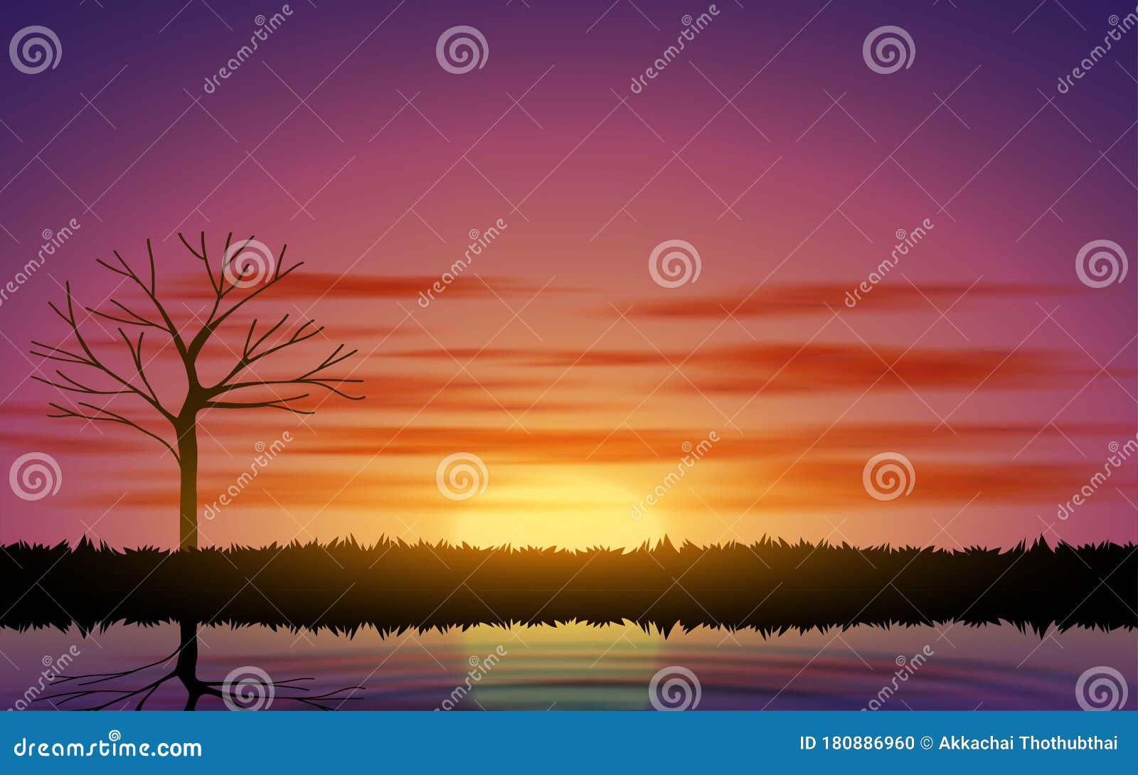 Landscape of Swamp in Sunset Stock Vector - Illustration of reflection ...