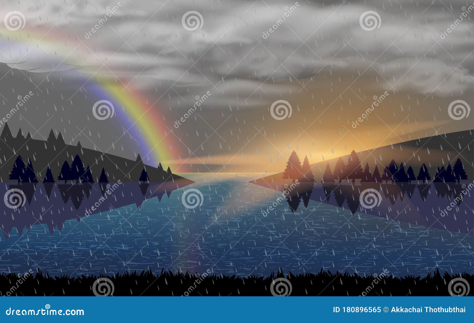 Landscape of Swamp in Sunset Stock Vector - Illustration of morning ...
