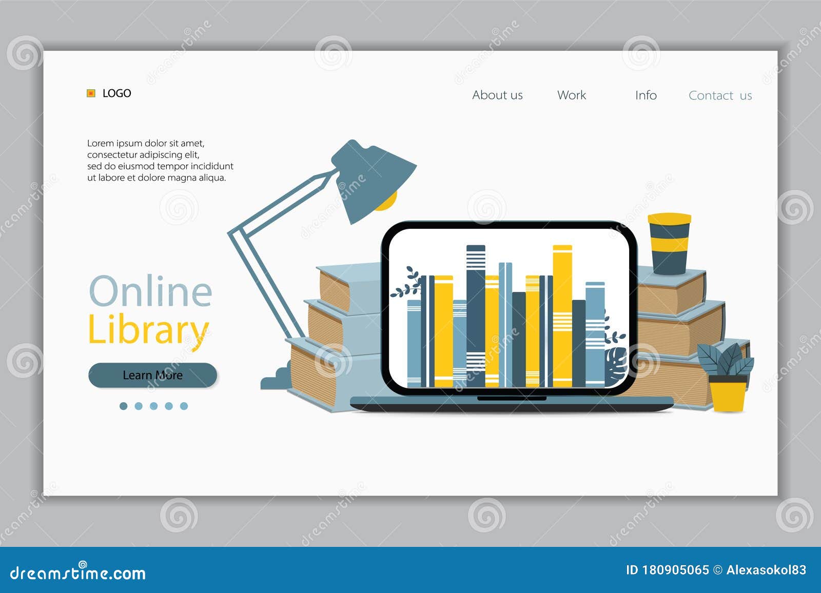 Online Library Concept. Computer for Learning and Education. Flat ...