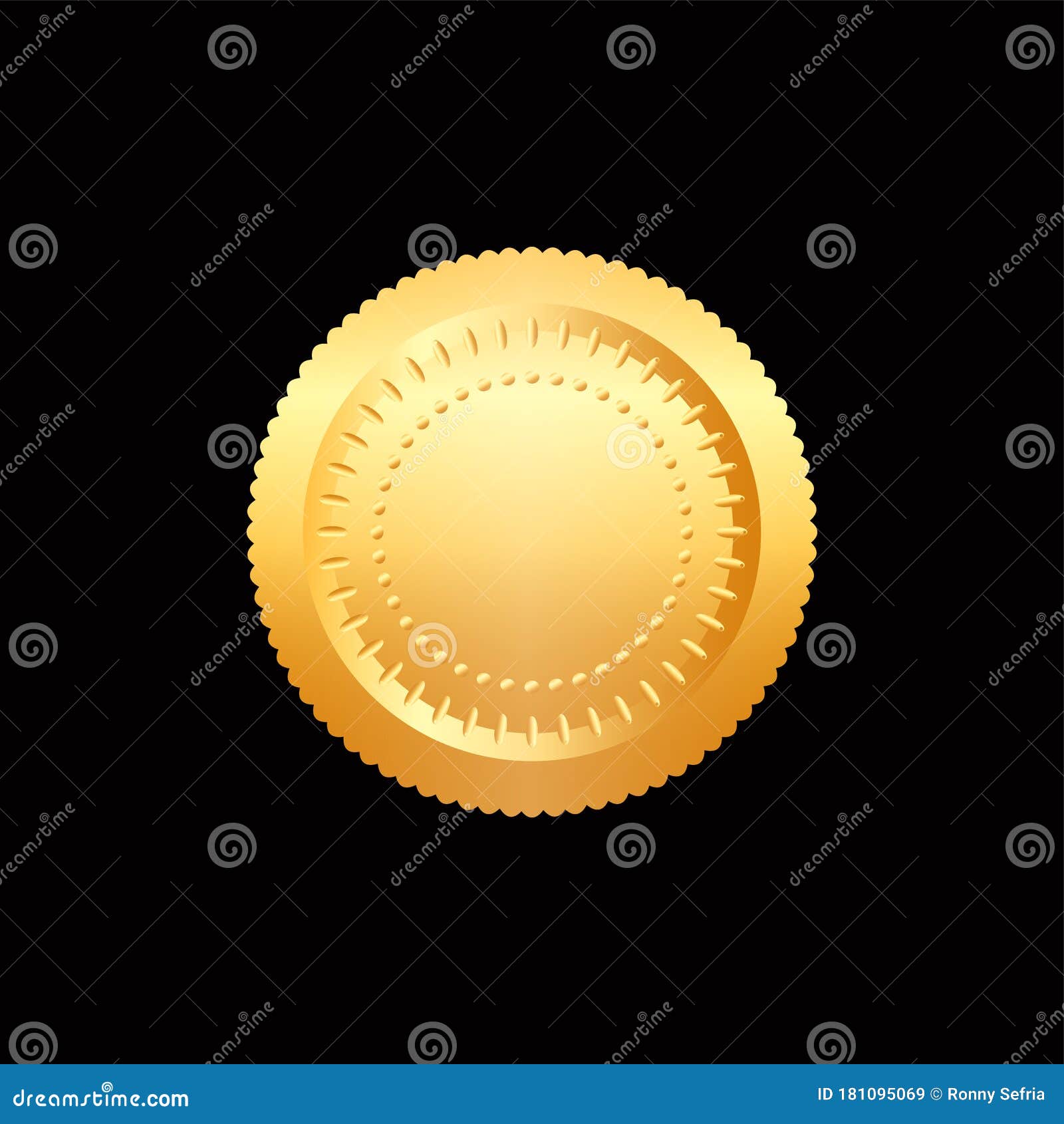 Round Golden Badge Isolated on a Black Background, Seal Stamp Gold ...