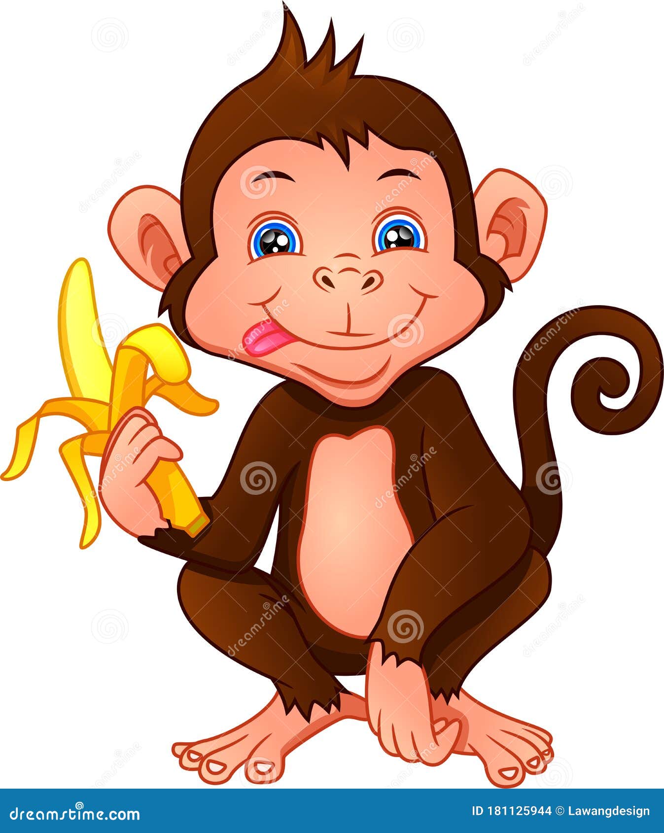 Cute Monkey Cartoon Holding A Banana On A White Background Stock Vector ...