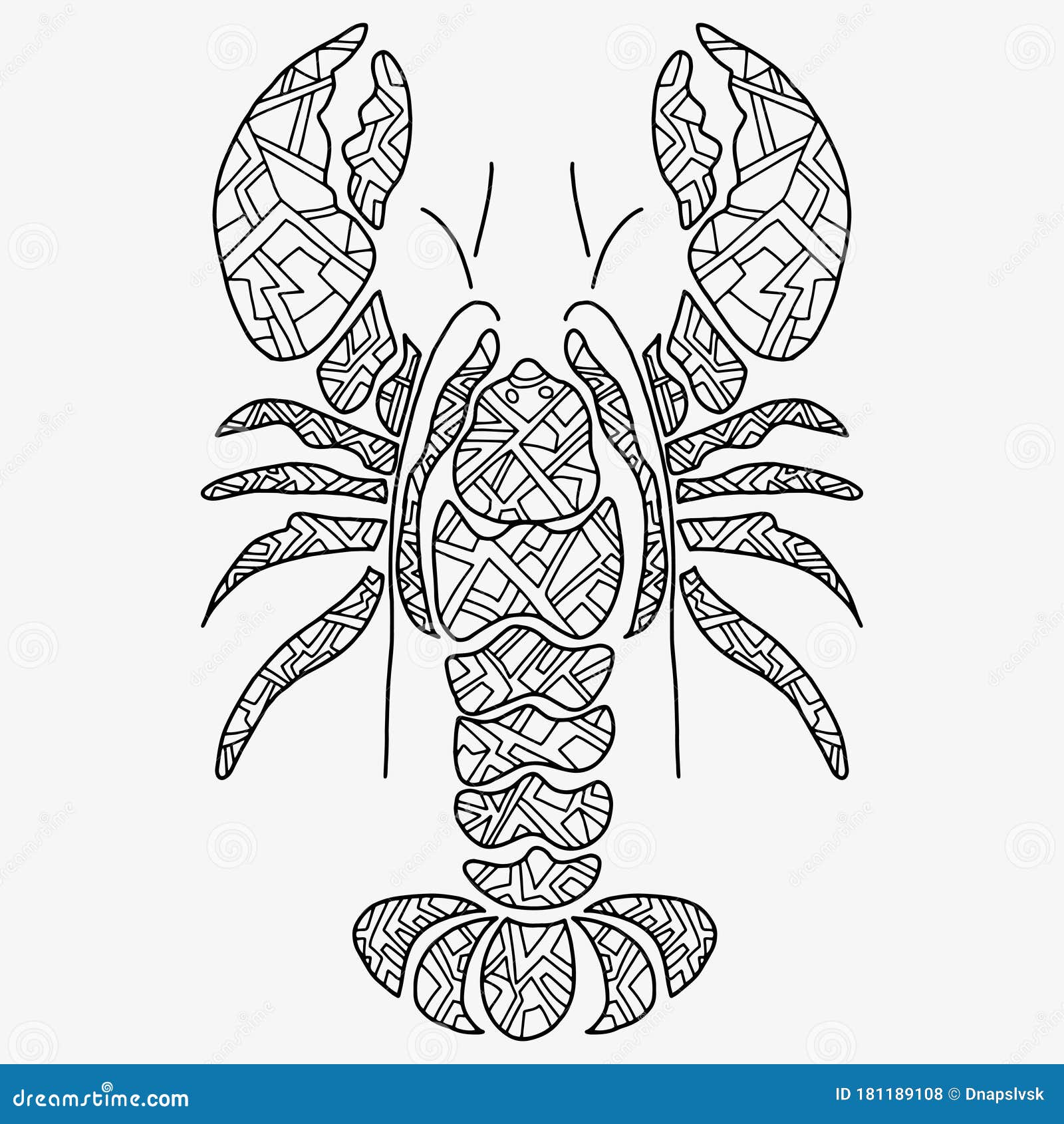 Prawn Drawn with Abstract Ornaments on a Black Background, Coloring ...