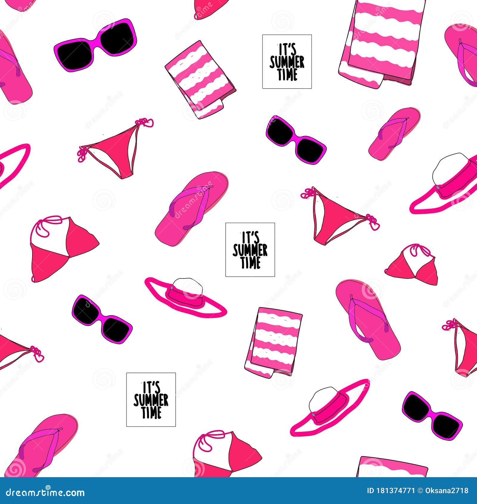 Seamless Pattern with Beach Symbols in Pink Colors. Stock Vector ...