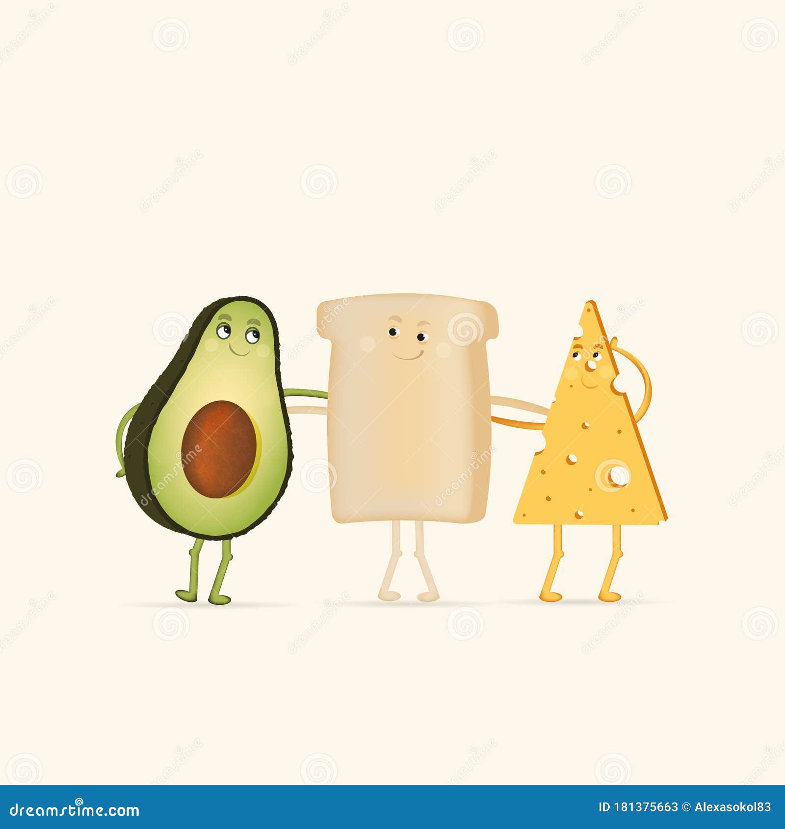 Cute Avocado Cheese Toast Characters Vector Cartoon Set. Breakfast ...