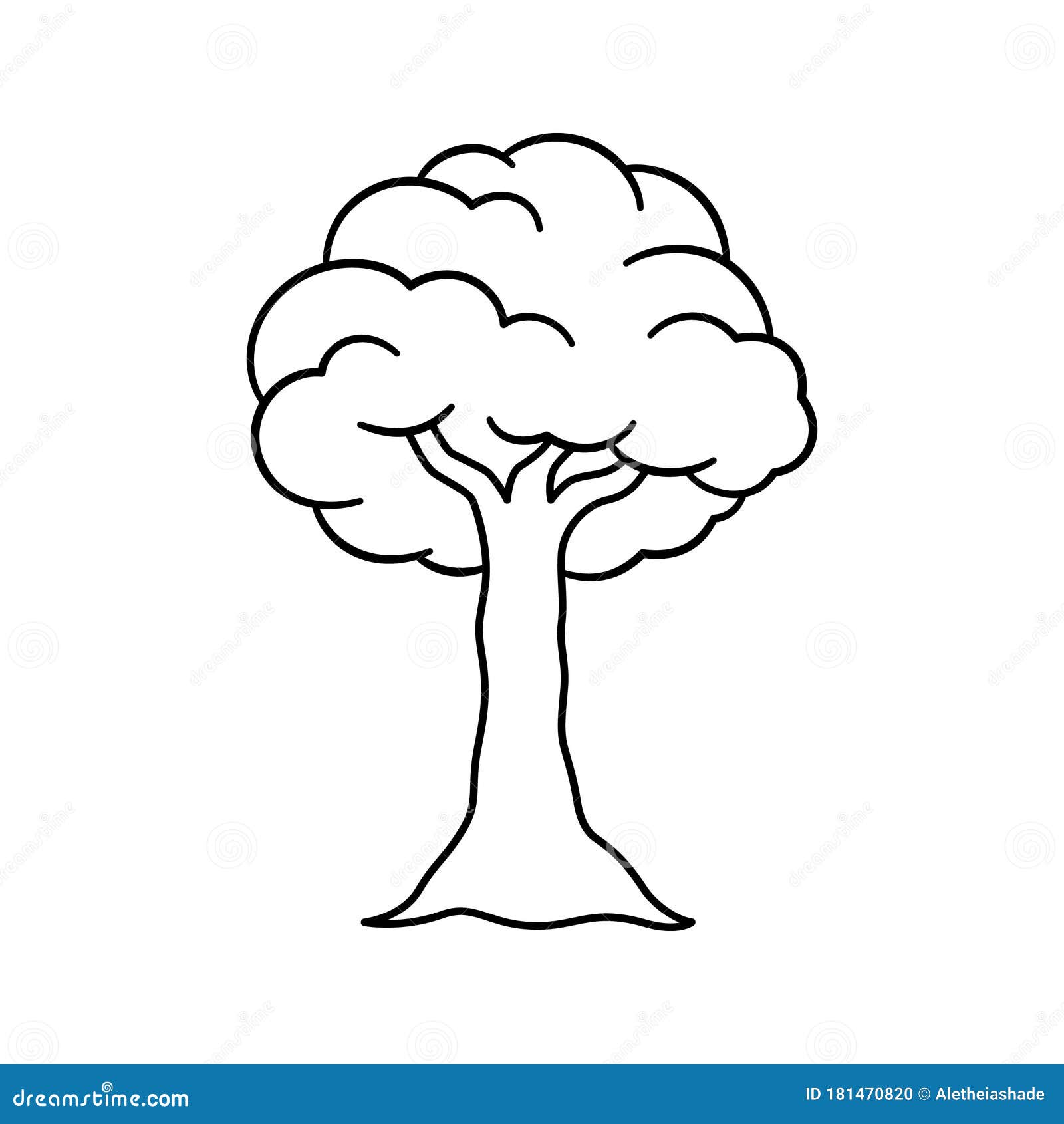 Cartoon Tree Outline Coloring Book Page Vector Art Illustration Design ...