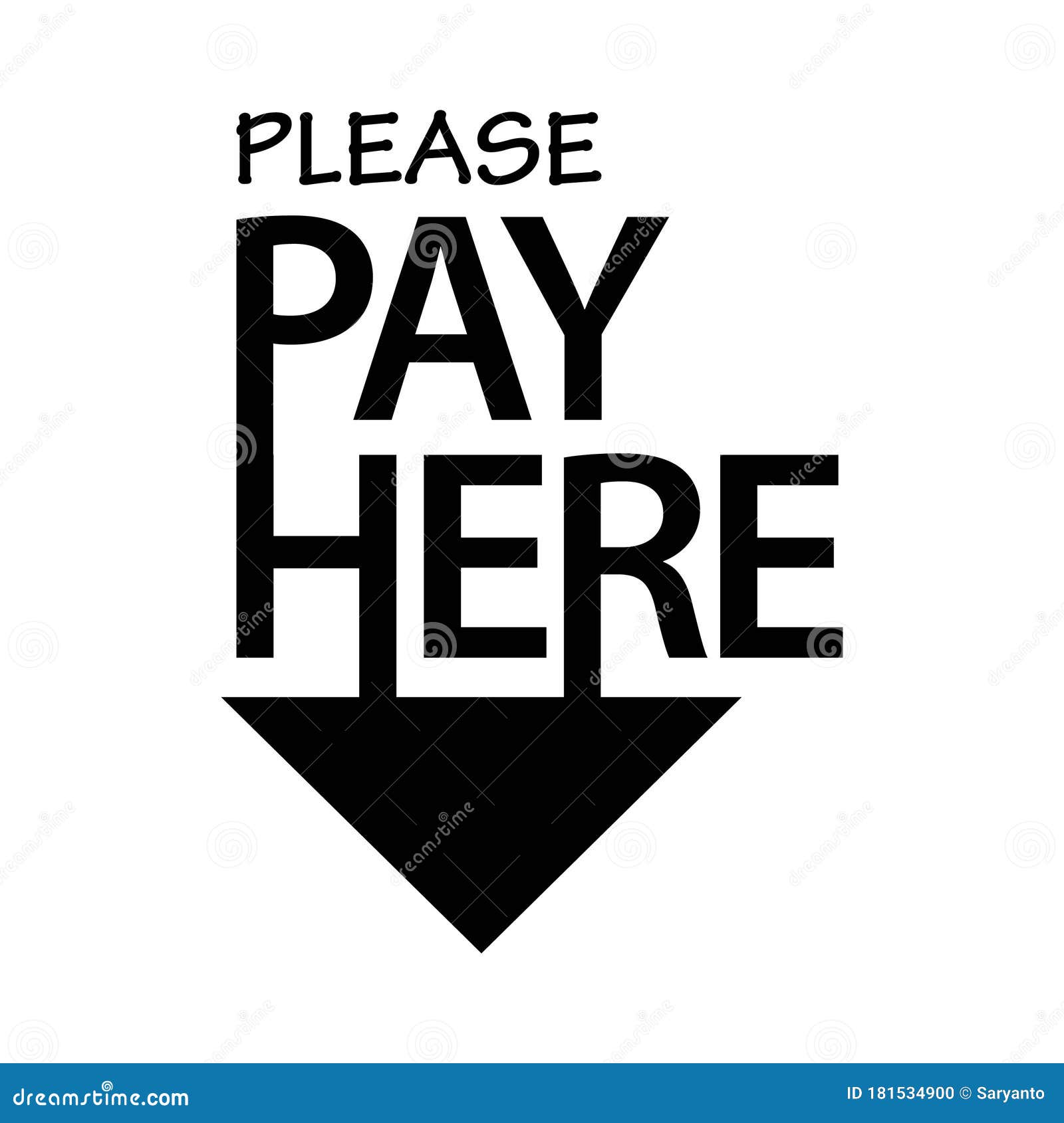 Please Pay Here with Down Arrow. Flat Design. Vector Illustration on ...