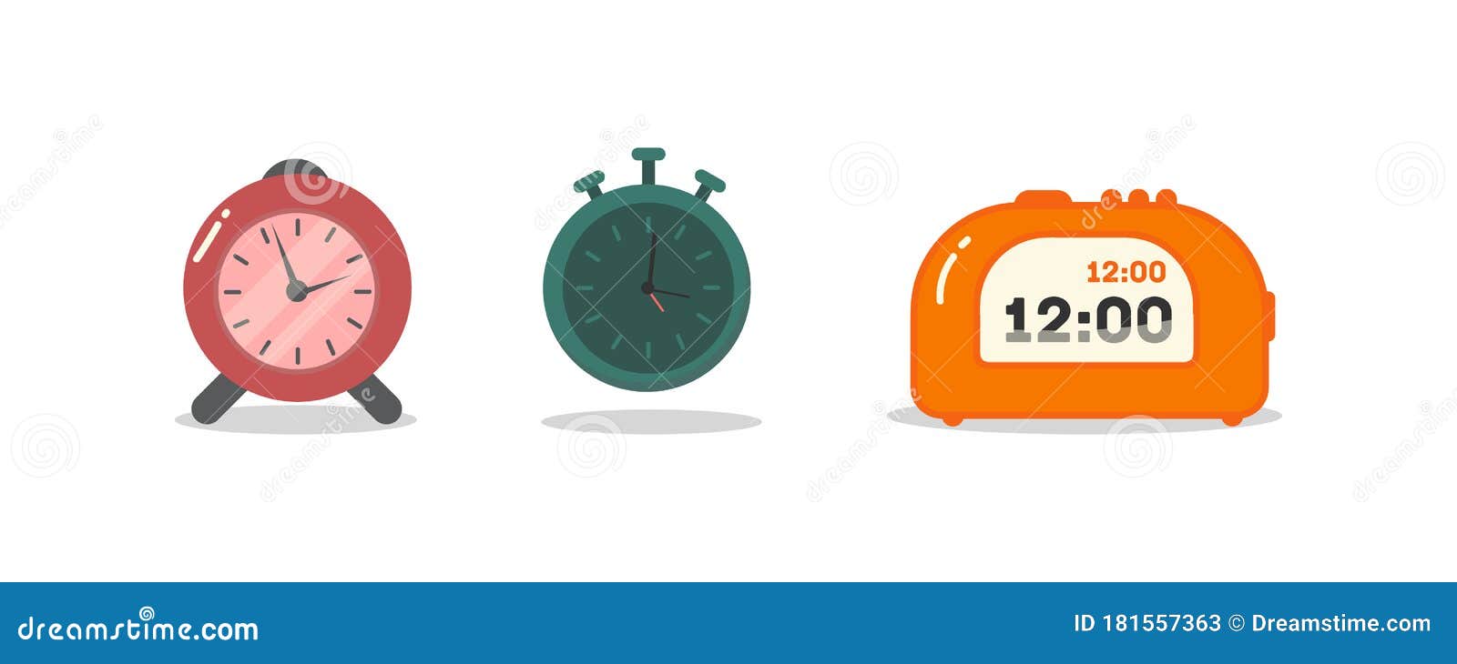 Types alarm clocks. stock vector. Illustration of flat - 181557363