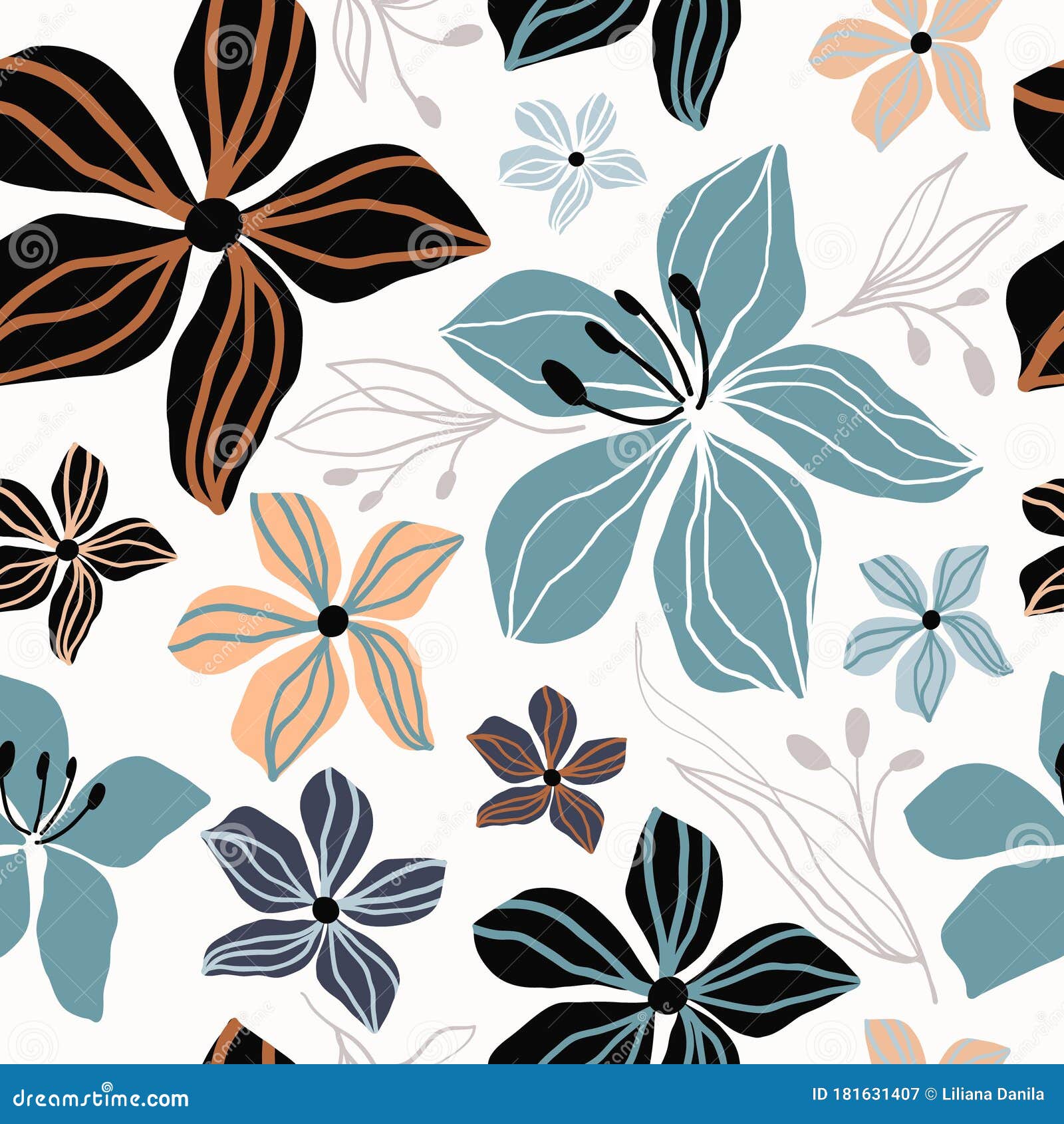 Floral Seamless Pattern, Abstract Design, Cut Out Shapes, White ...