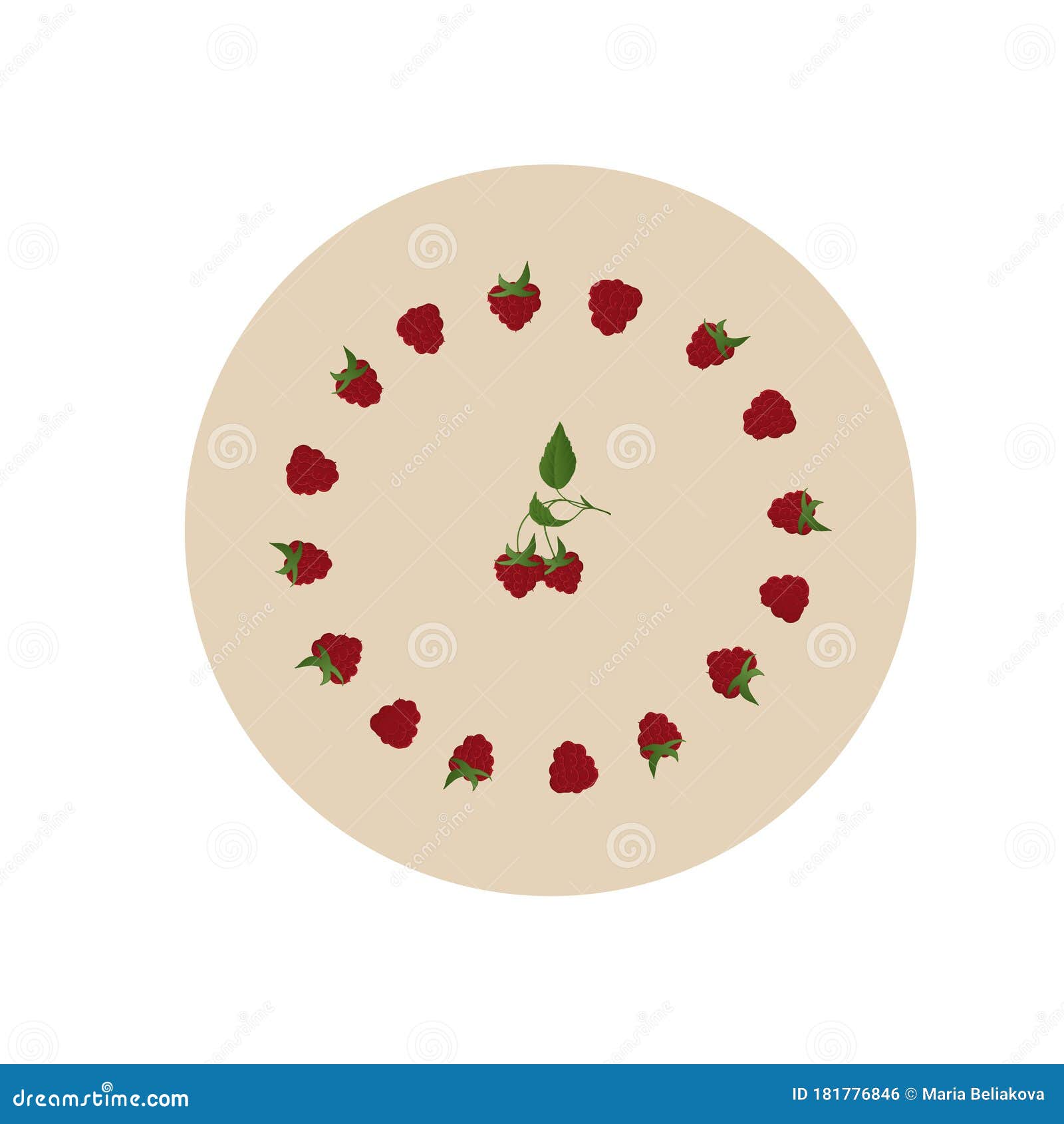 Circle of Red Berries. Pattern of Raspberries, White Flowers in the ...
