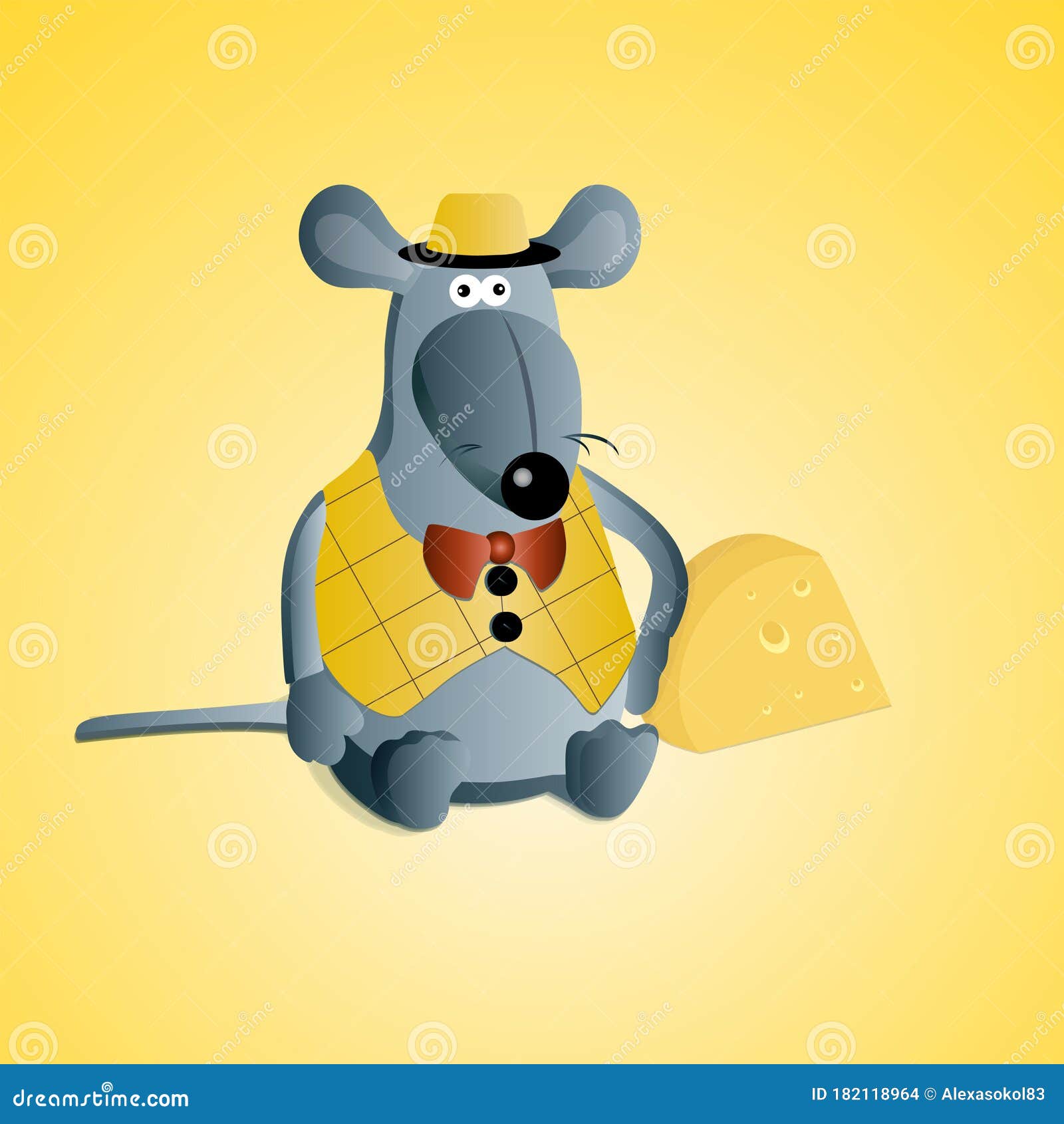 Vector Cartoon Funny Gray Rat in a Suit with Cheese. Funny Mouse ...