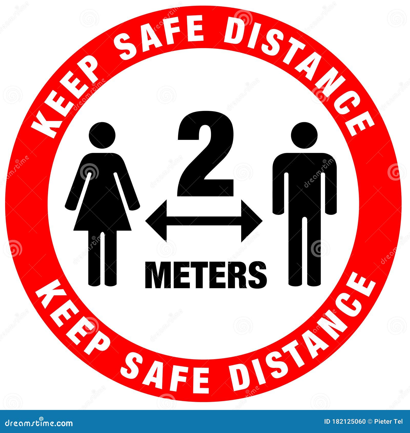 Warning Sign, Corona and COVID-19, 2 Meters Stock Illustration ...