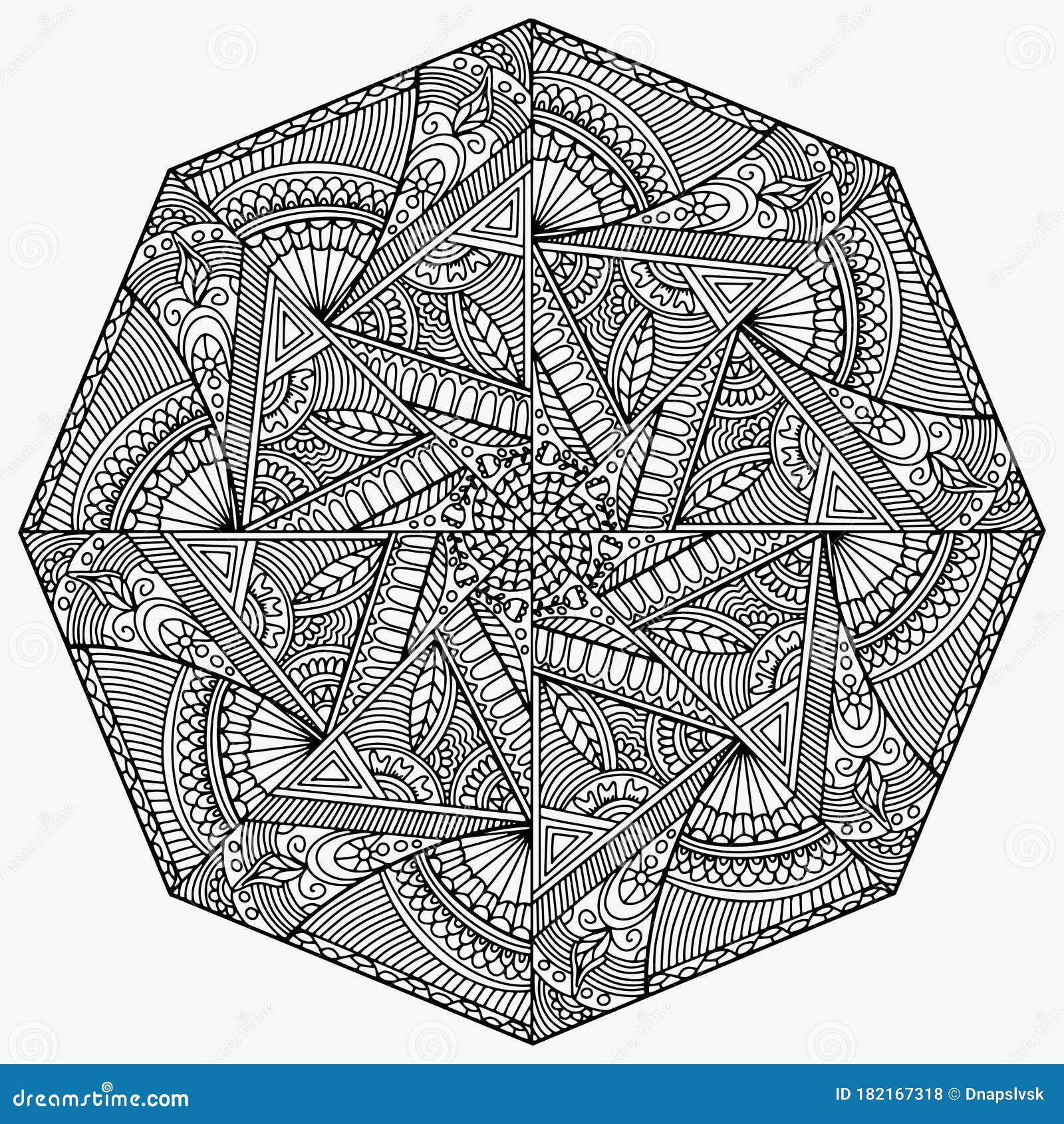 Octagon Shaped Mandala with Figures and Abstract Lines with Folk Style ...