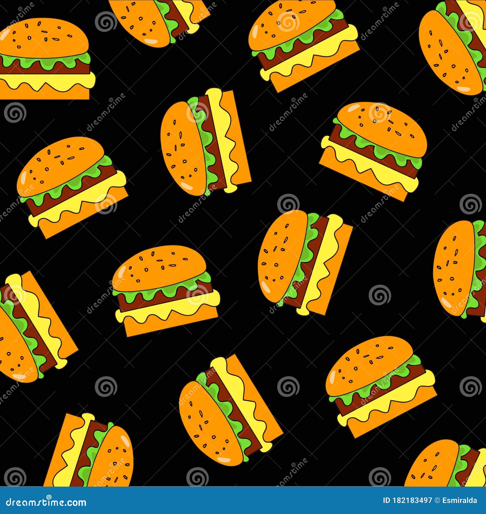 Small Burgers on the Black Background. Cartoon Vector. I Stock Vector ...
