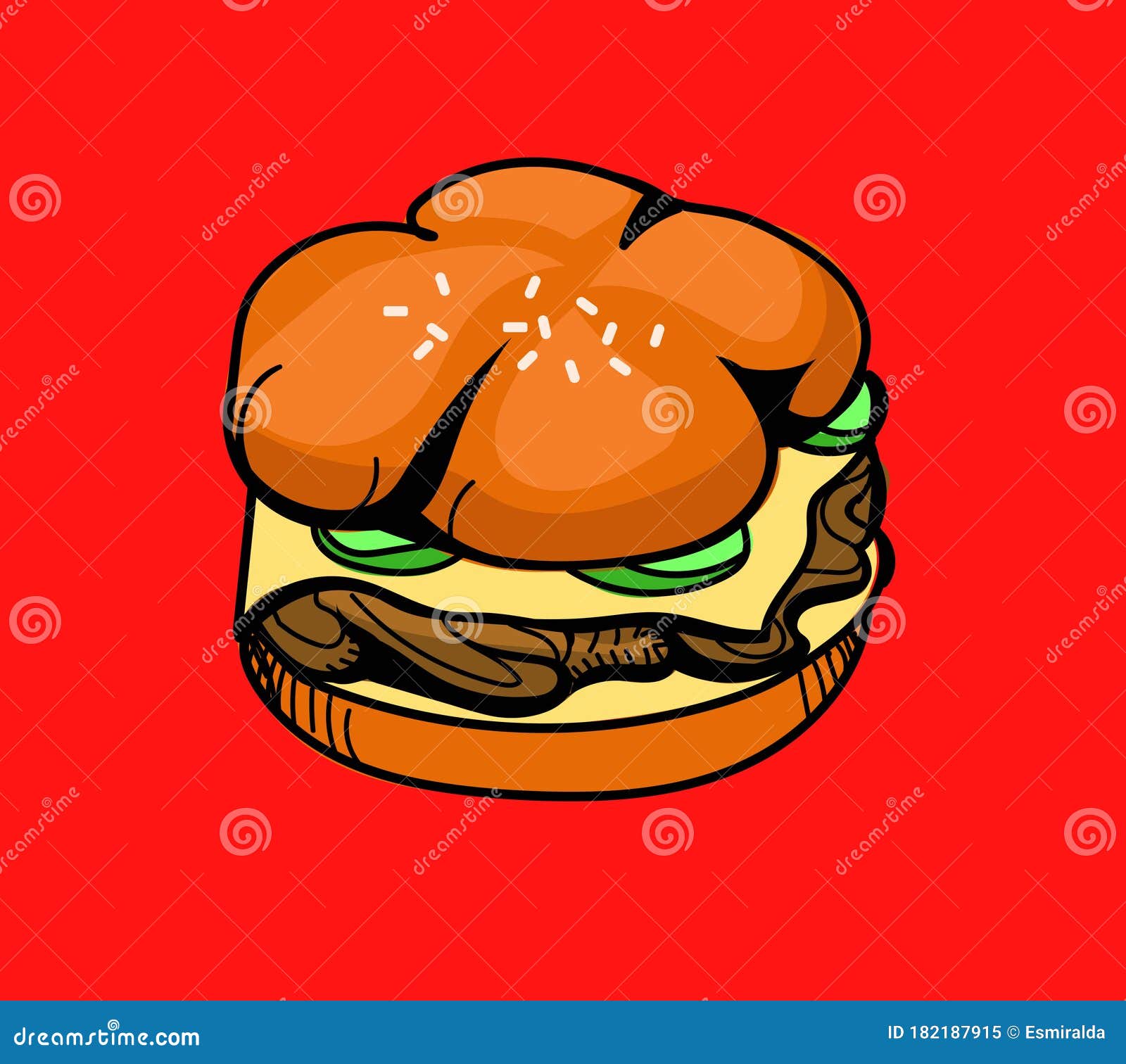 Big Tasty China Burger on the Red Background. Vector Illustration Stock ...