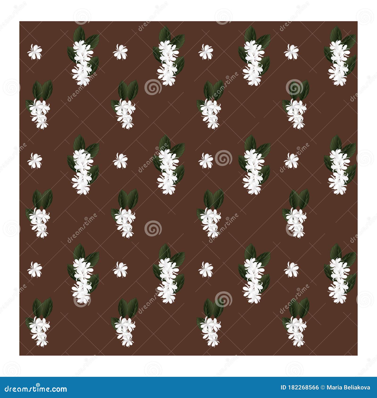 Seamless Pattern of White Coffee Tree Flowers and Green Leaves. Stock ...