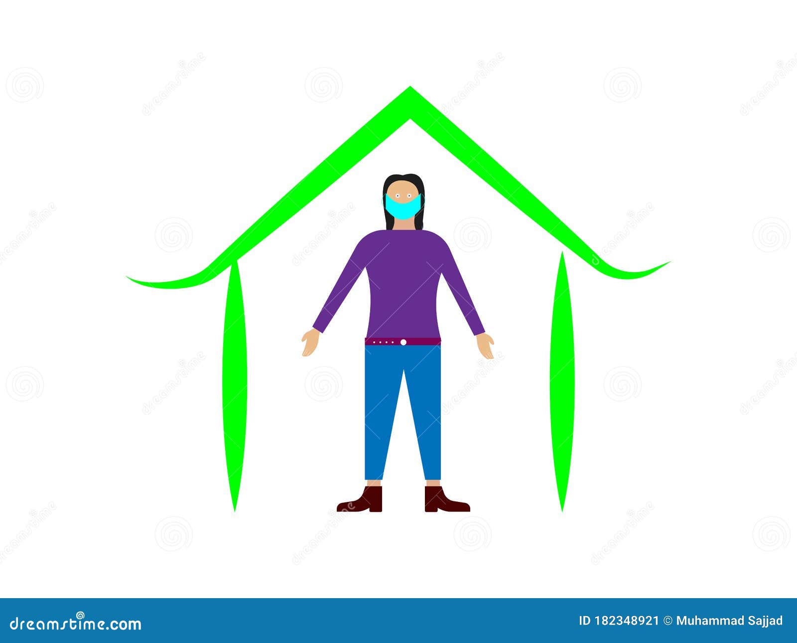 Flat Illustration of Human Being with Mask Wearing in Home Standing ...