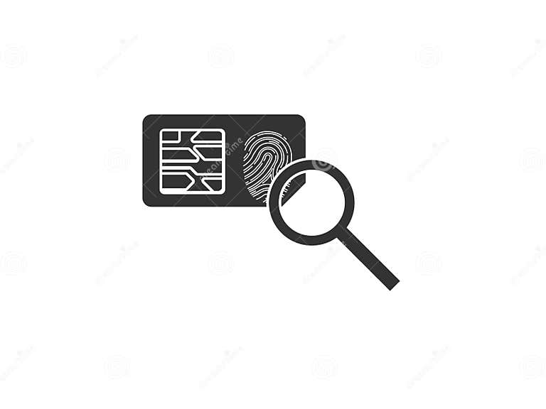 Fingerprint Sim Card and Magnifying Glass Bio-metric System Icon Stock ...